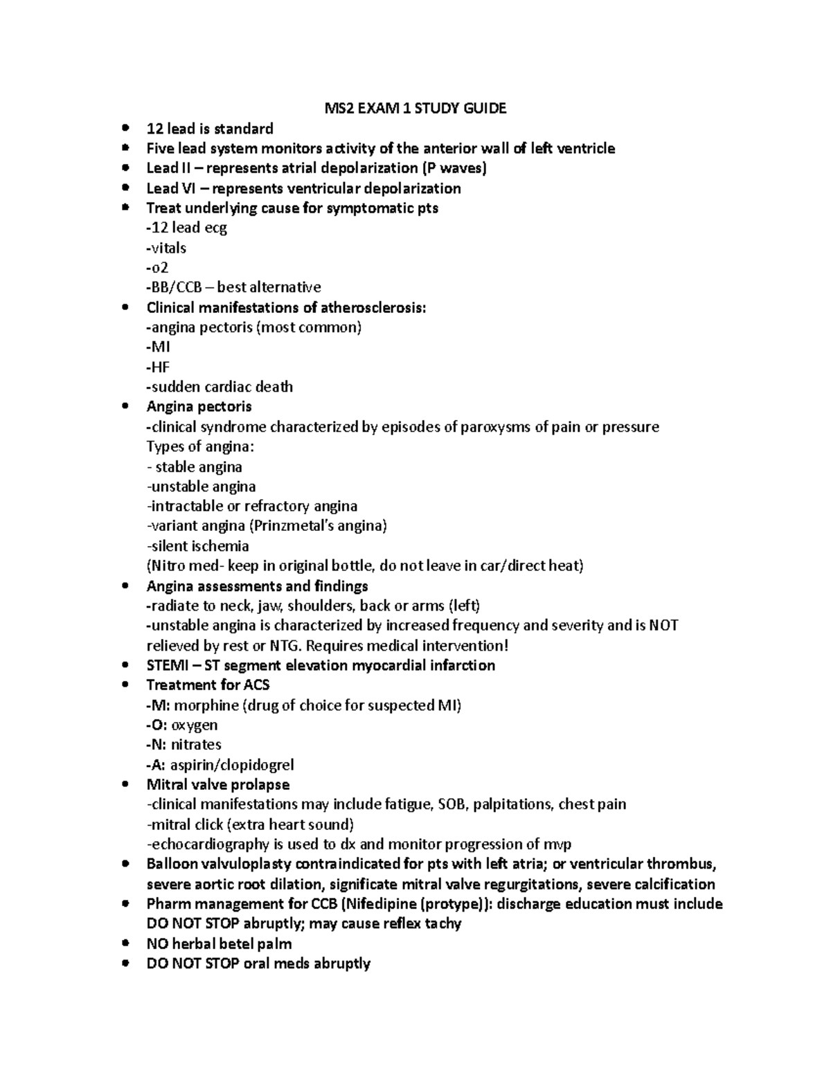 MS2 EXAM 1 Study Guide - med surg 2 - MS2 EXAM 1 STUDY GUIDE 12 lead is ...