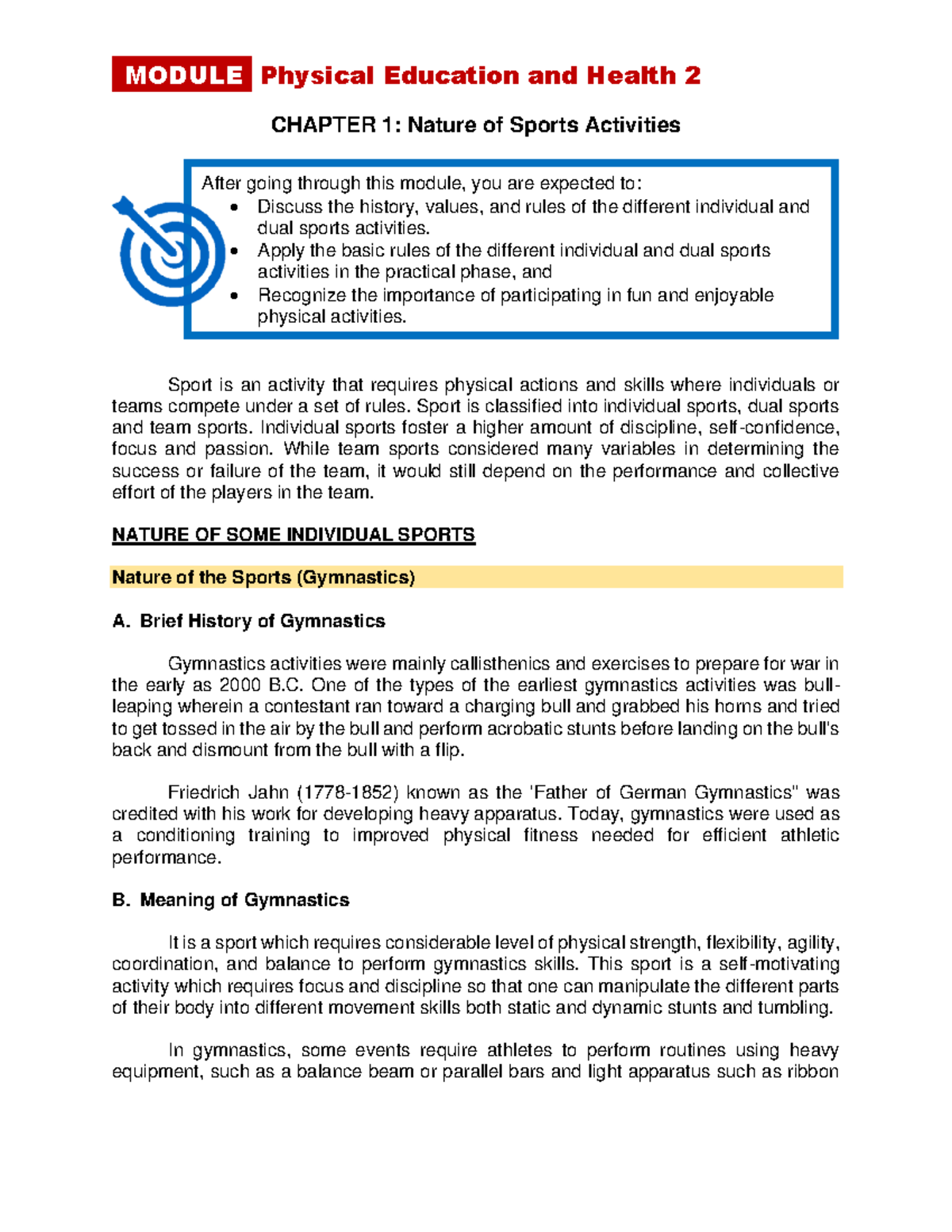 Chapter 1 Nature OF Sports - After going through this module, you are ...