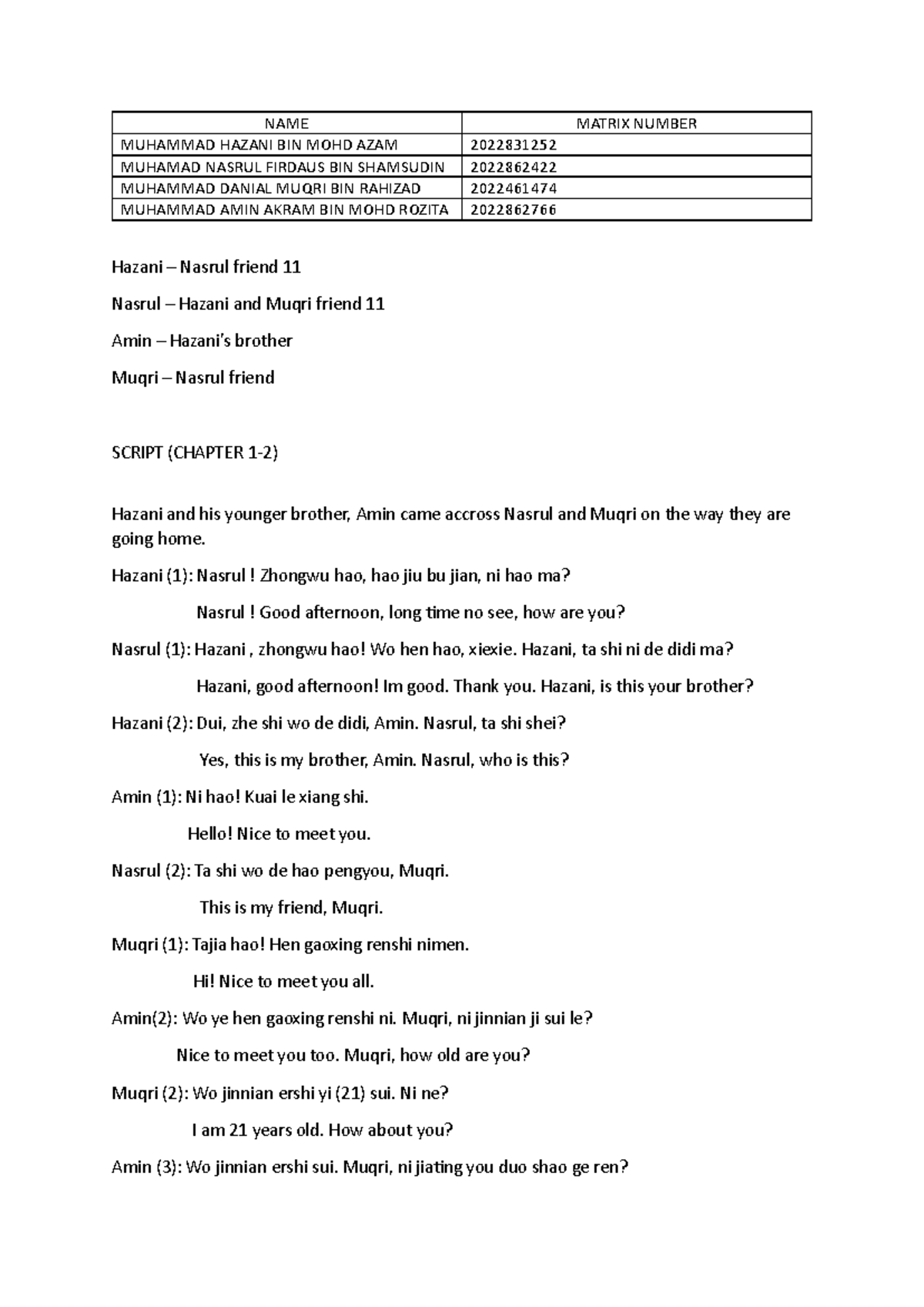 TMC401 Script - NAME MATRIX NUMBER MUHAMMAD HAZANI BIN MOHD AZAM ...