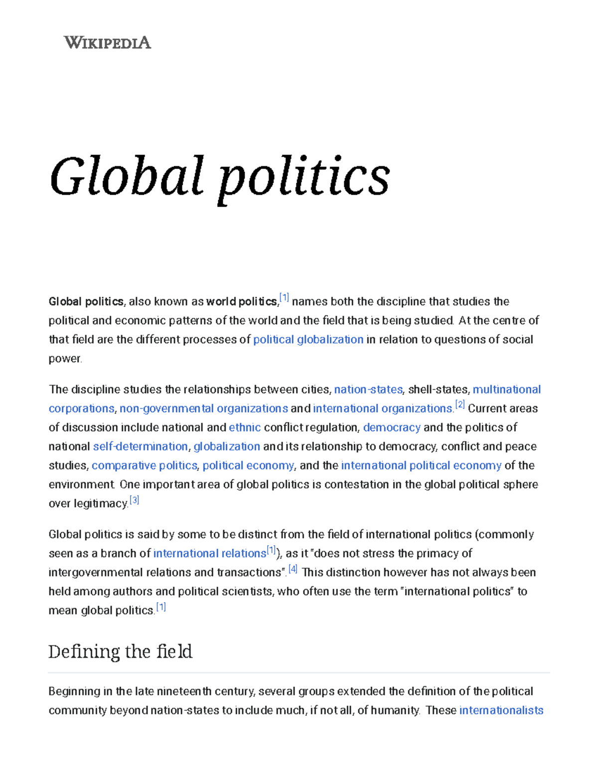Global politics - Wikipedia - Sear Global politics Global politics ...