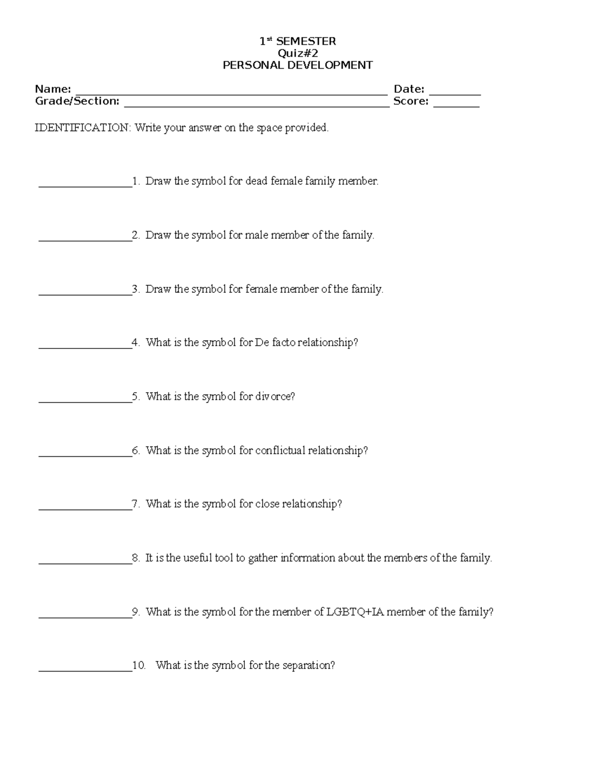 PD Q2 1-5 - Quiz# PERSONAL DEVELOPMENT Name: - Studocu
