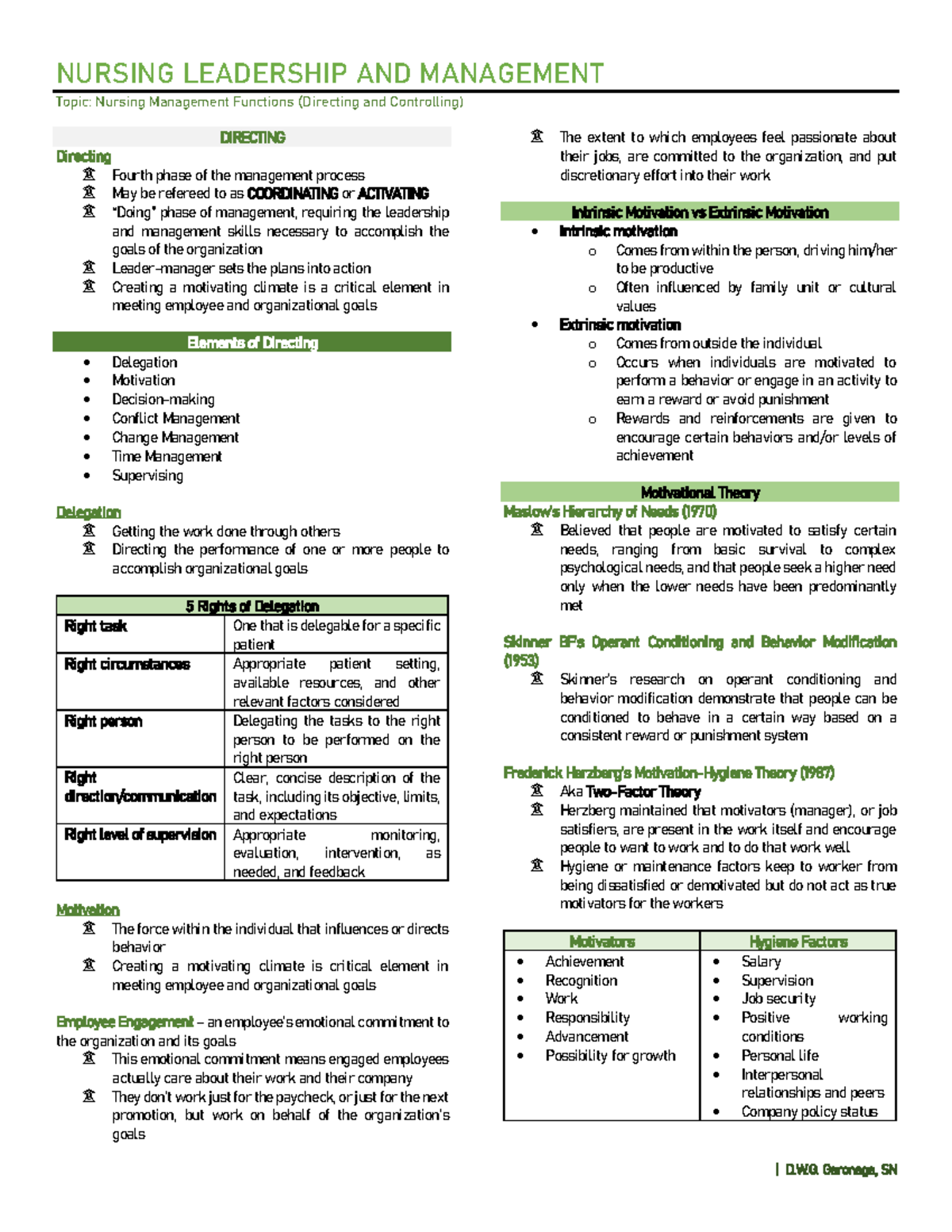 NCM 119-Directing and Controlling - Topic: Nursing Management Functions ...