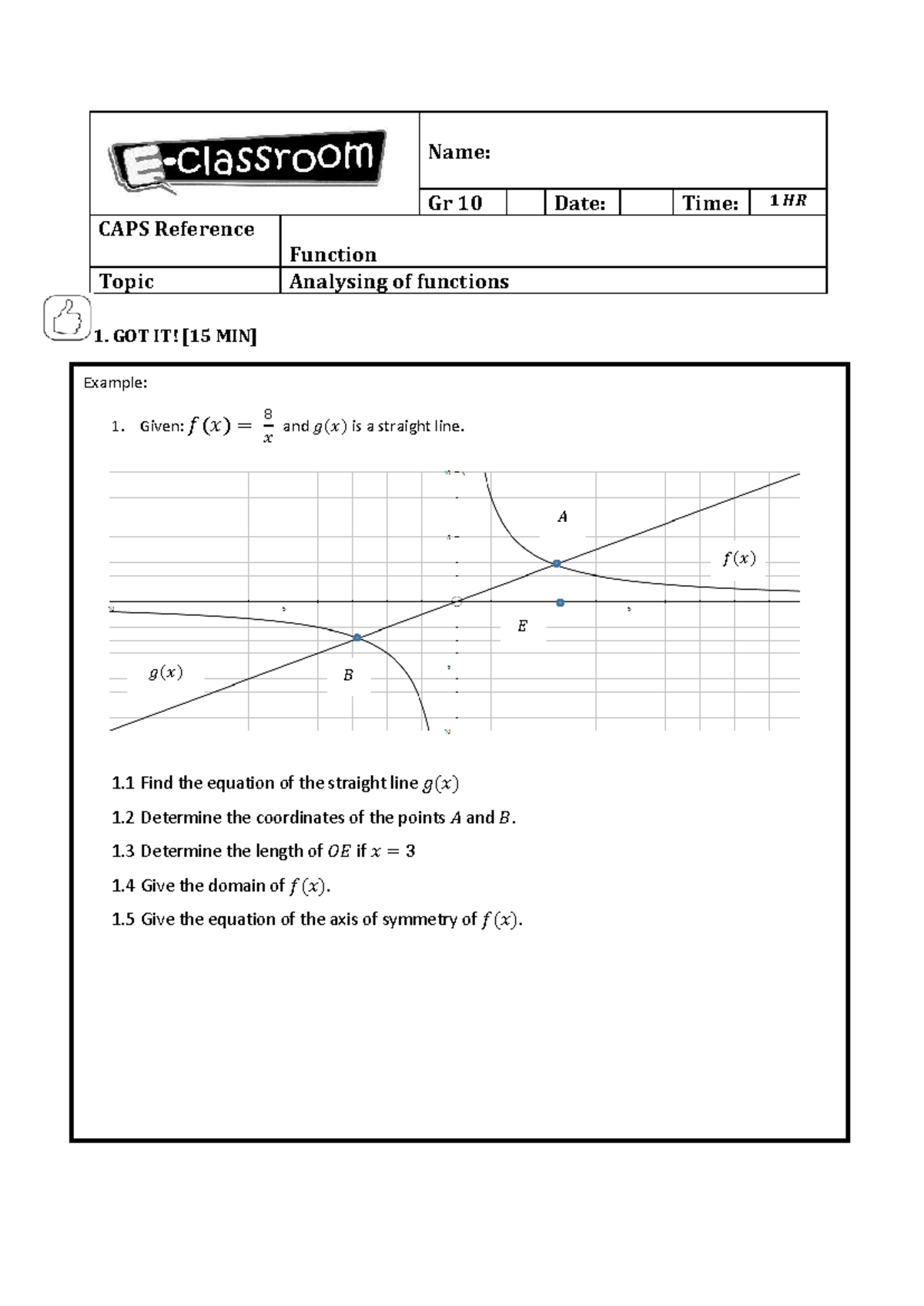 Gr10t2 functions analysing of functions - Name: Gr 10 Date: Time: 𝟏𝟏 𝑯𝑯𝑯𝑯 CAPS Reference ...