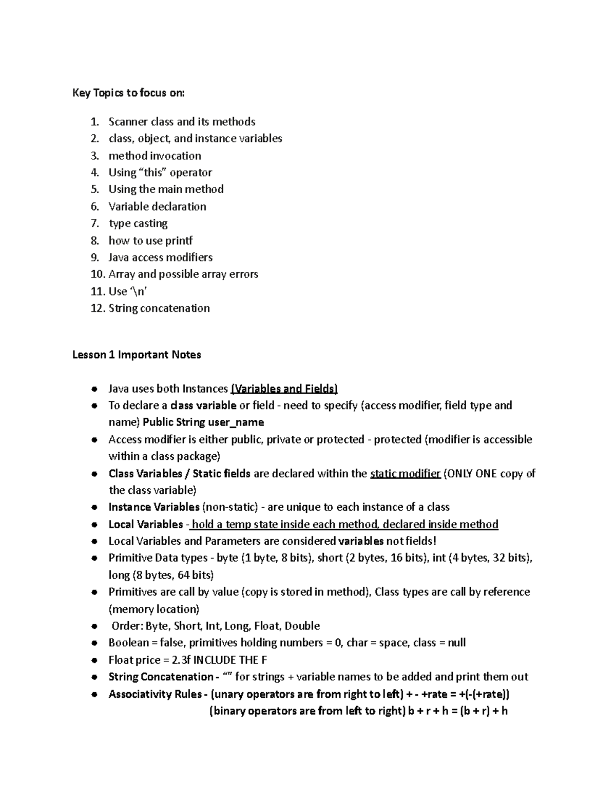 Cp213 Notes Key Topics To Focus On Scanner Class And Its Methods