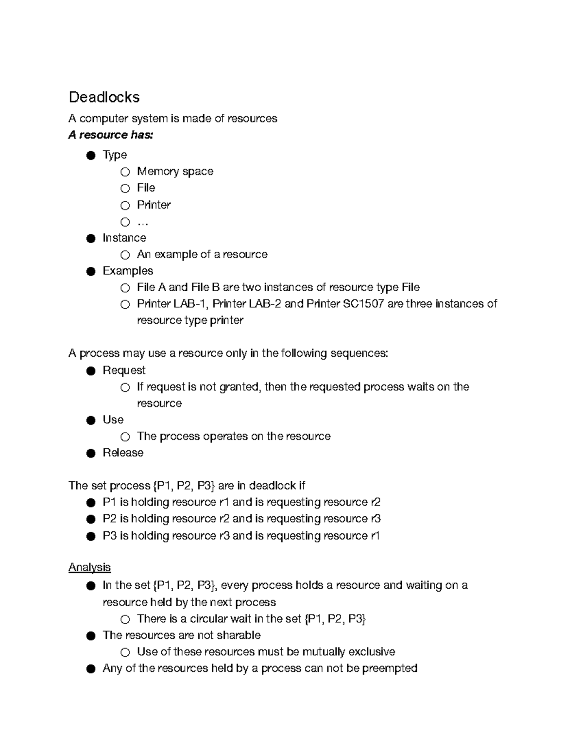 Deadlocks Introduction To Operating Systems Csci 3341 Dr Hashimi
