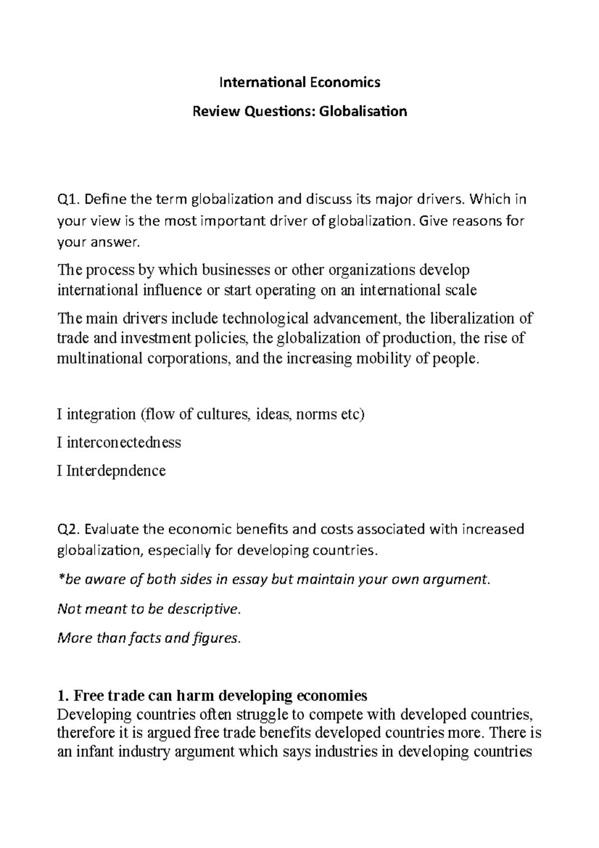 Tutorial 1 - Globalisation Review Questions - International Economics ...