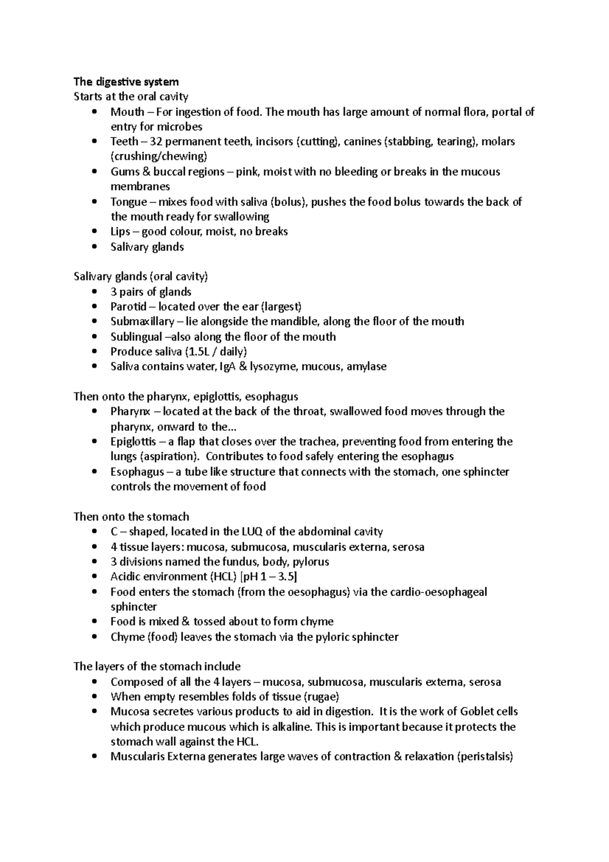 Digestive system - Y7h - The digestive system Starts at the oral cavity ...