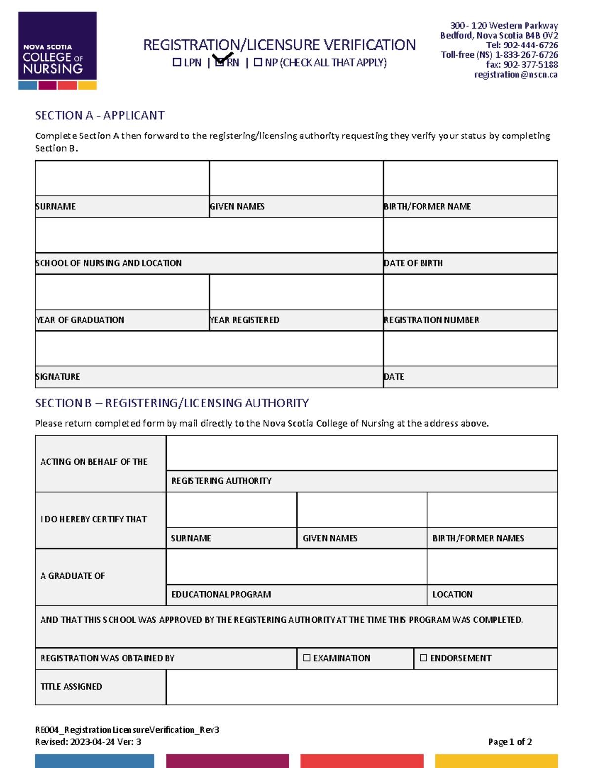NS - RN FORM - GNM - 300 - 120 Western Parkway Bedford, Nova Scotia B4B ...