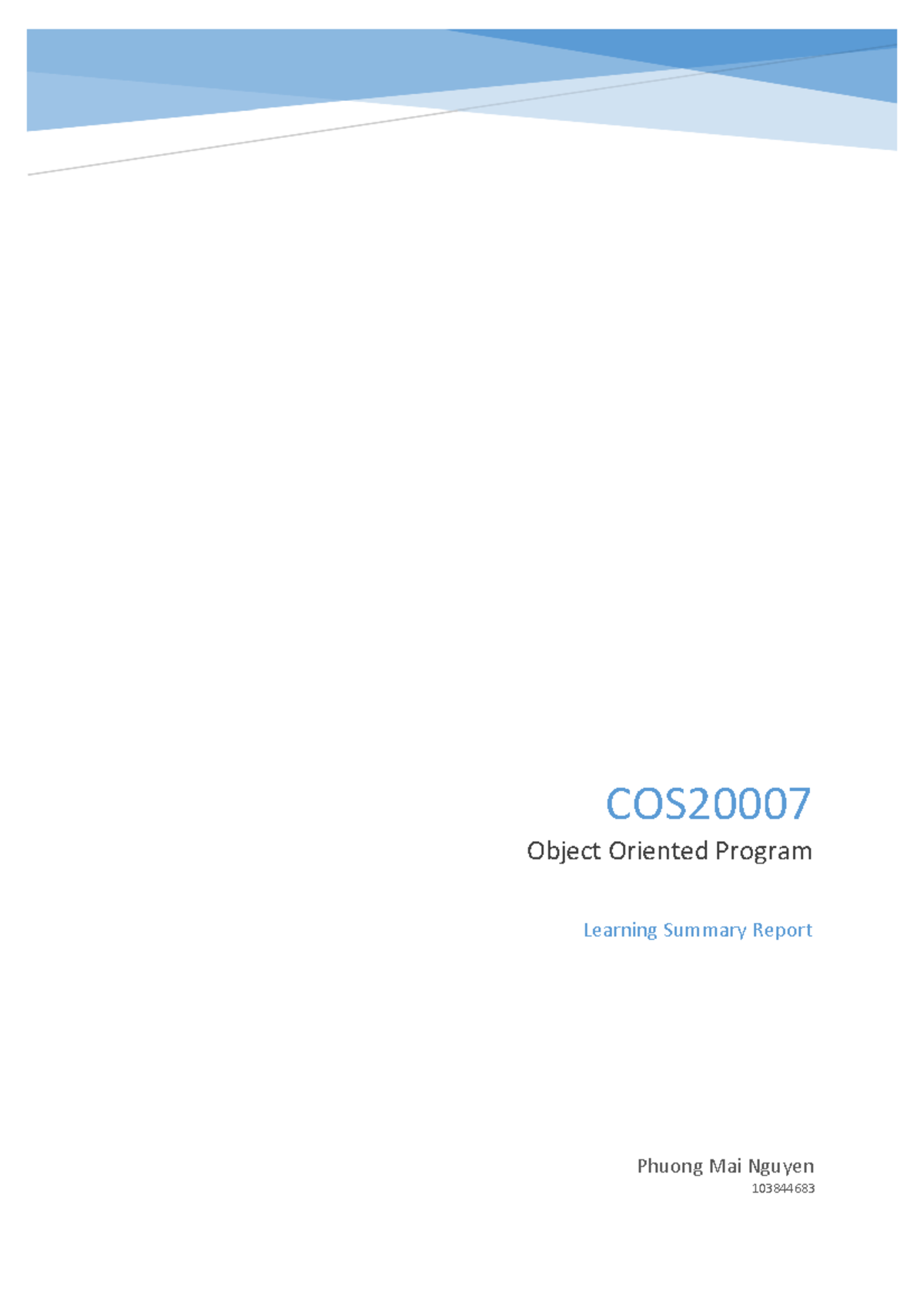 Learning Summary Report Template - COS 20007 Object Oriented Program ... Learning Summary Report Template - COS 20007 Object Oriented Program ...