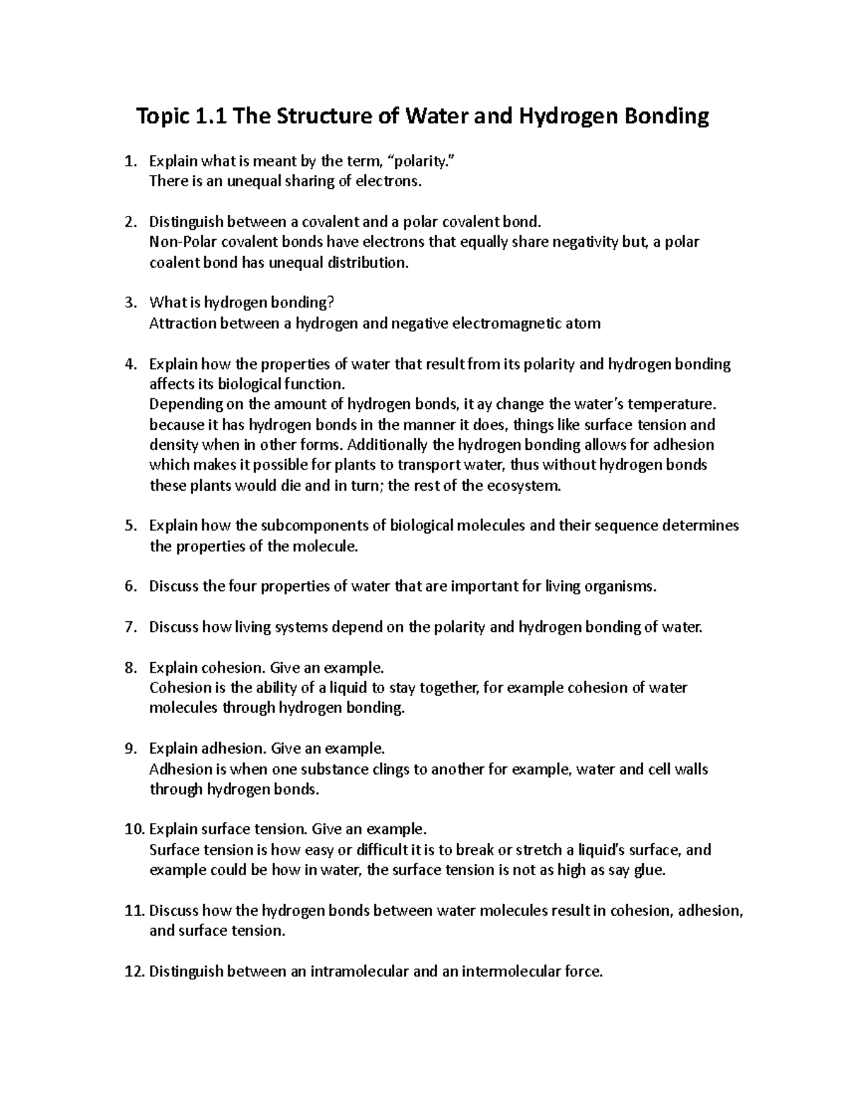 Topic+1 - Water - Topic 1 The Structure of Water and Hydrogen Bonding 1 ...