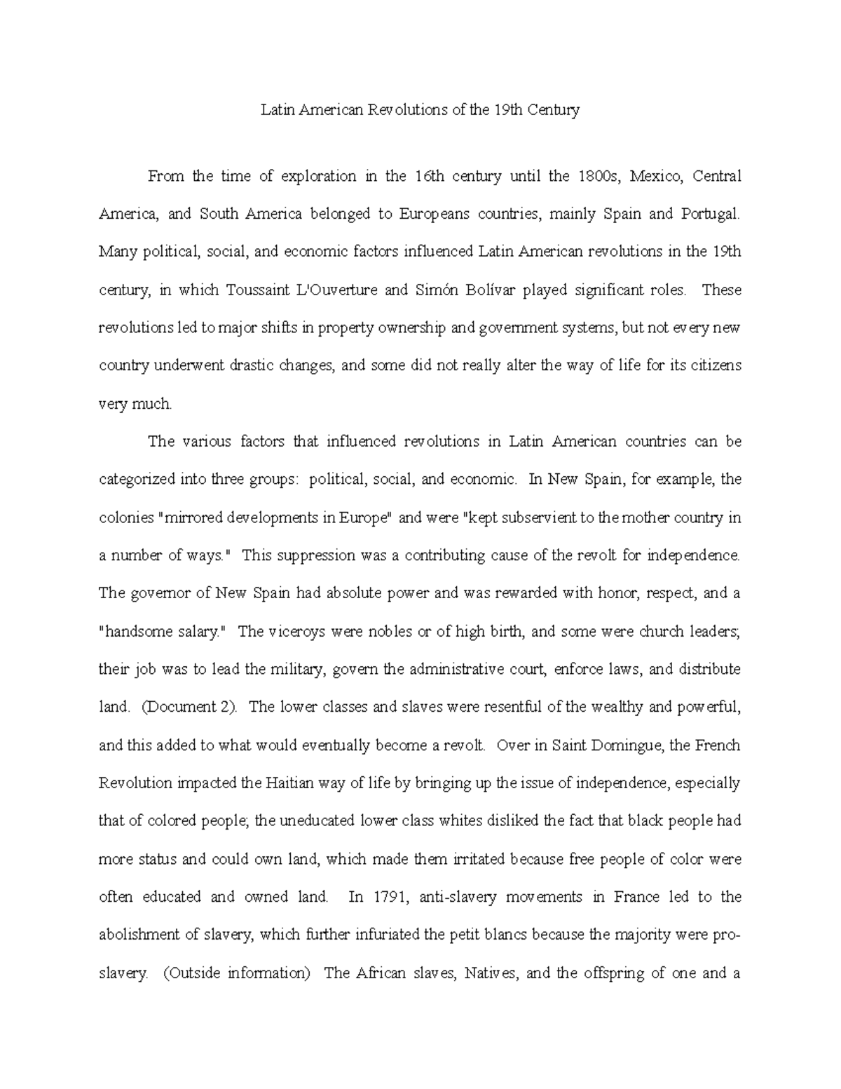 A look into latin american revolutions of the 19th century - Latin ...