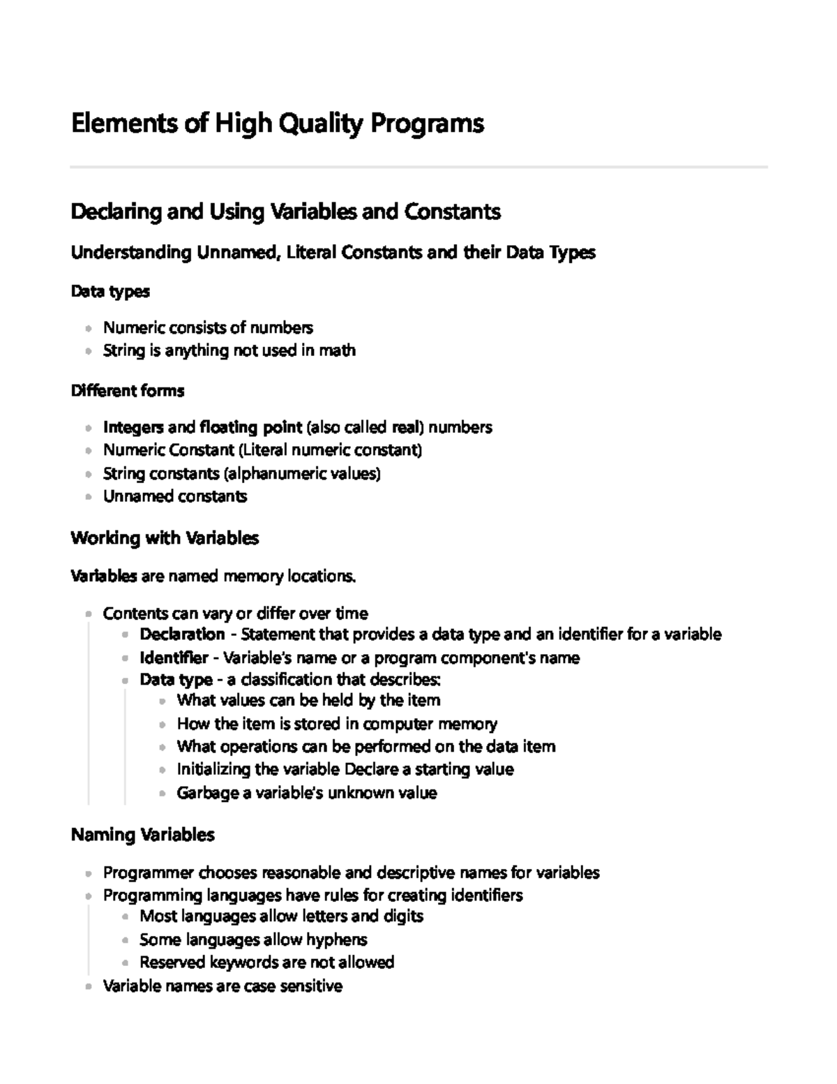 Elements of High Quality Programs - Elements of High Quality Programs ...