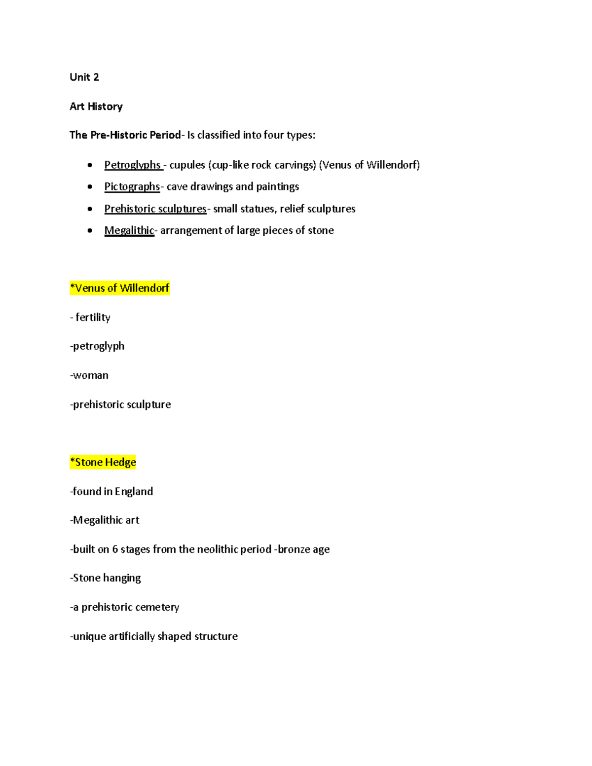 Unit 2 Art History Prehistoric to Romanticism - Unit 2 Art History The ...