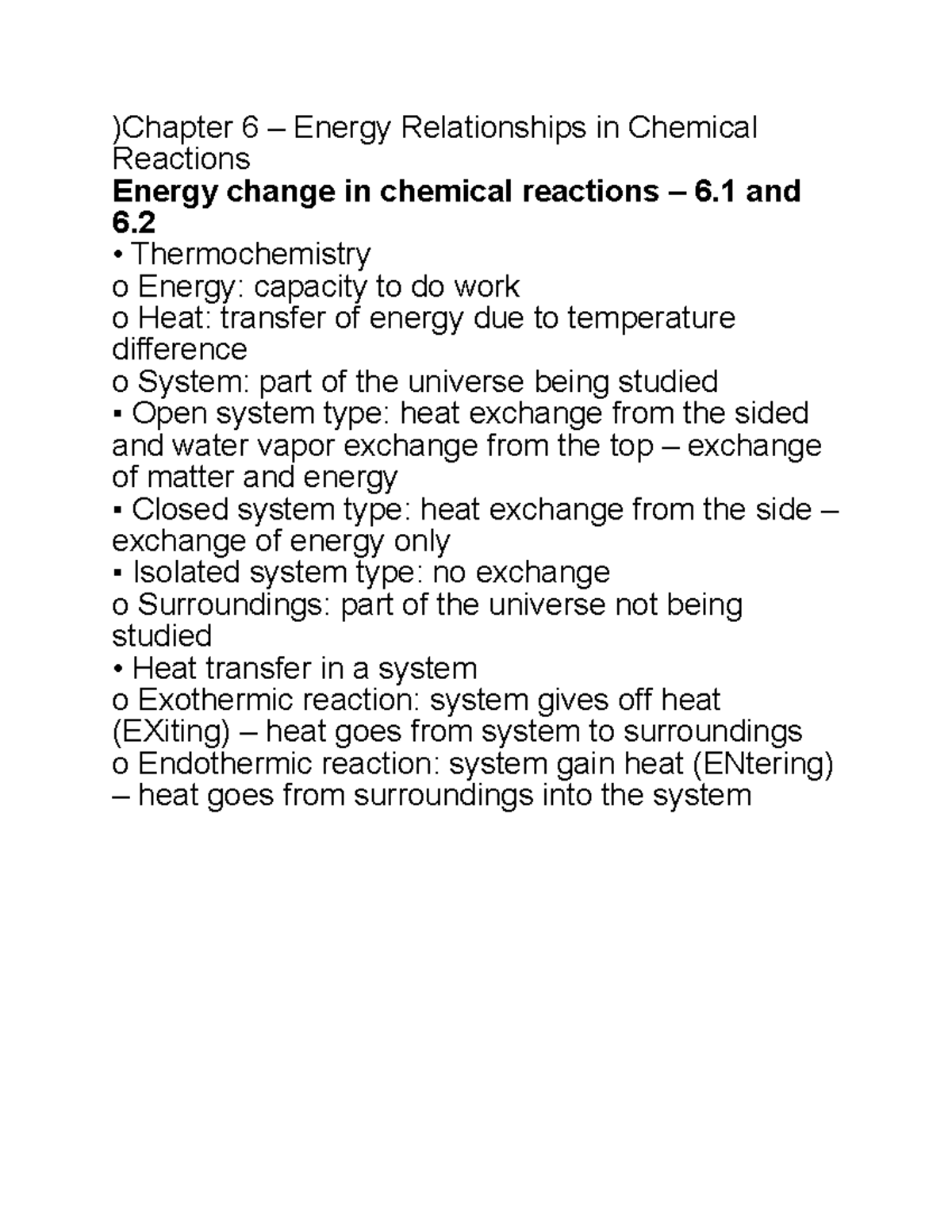 Chapter 6 – Energy Relationships in Chemical Reactions - )Chapter 6 ...