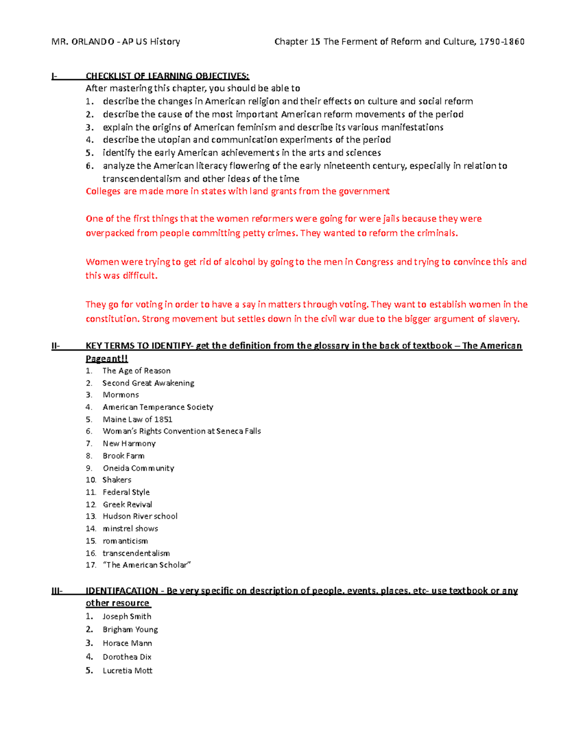 Chapter 15 packet - I- CHECKLIST OF LEARNING OBJECTIVES: After ...