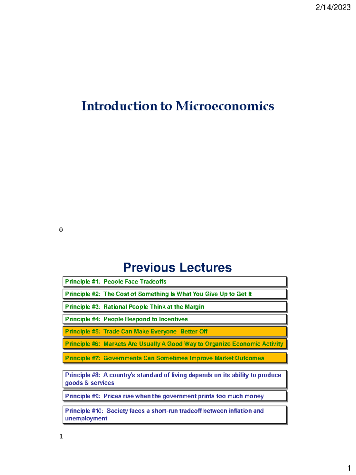 Week3 S2023 Eco213 Lecture 4 Lecture 5 Slides - Introduction to Microeconomics Previous Lectures ...