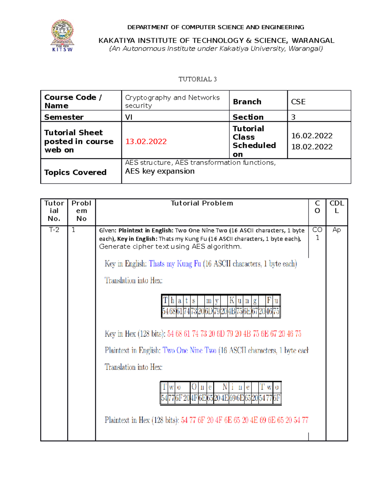 T3 sol CNSunit 1 - Tutorial - DEPARTMENT OF COMPUTER SCIENCE AND ...
