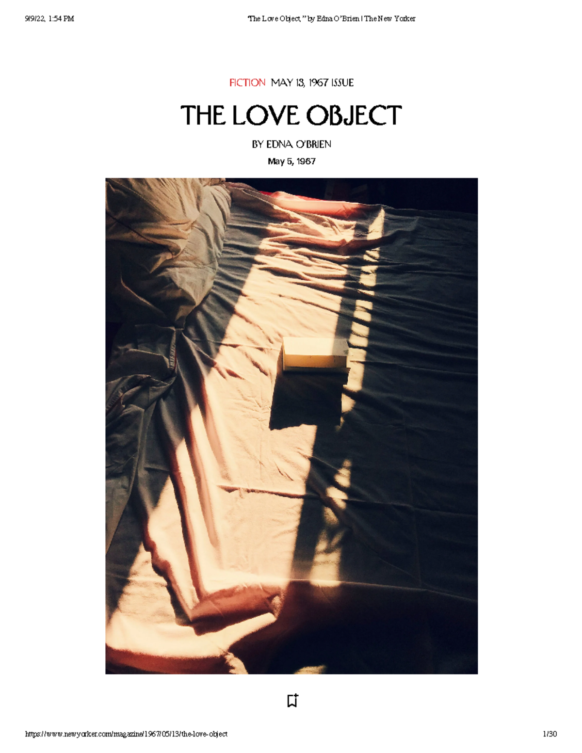 “The Love Object,” by Edna O’Brien The New Yorker - Fiction May 13 ...