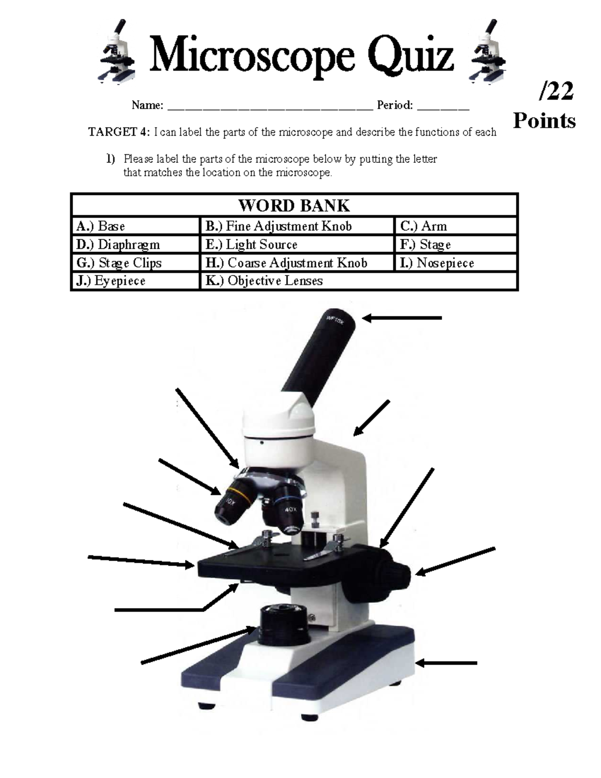 Parts of the microscope quiz - Name ...
