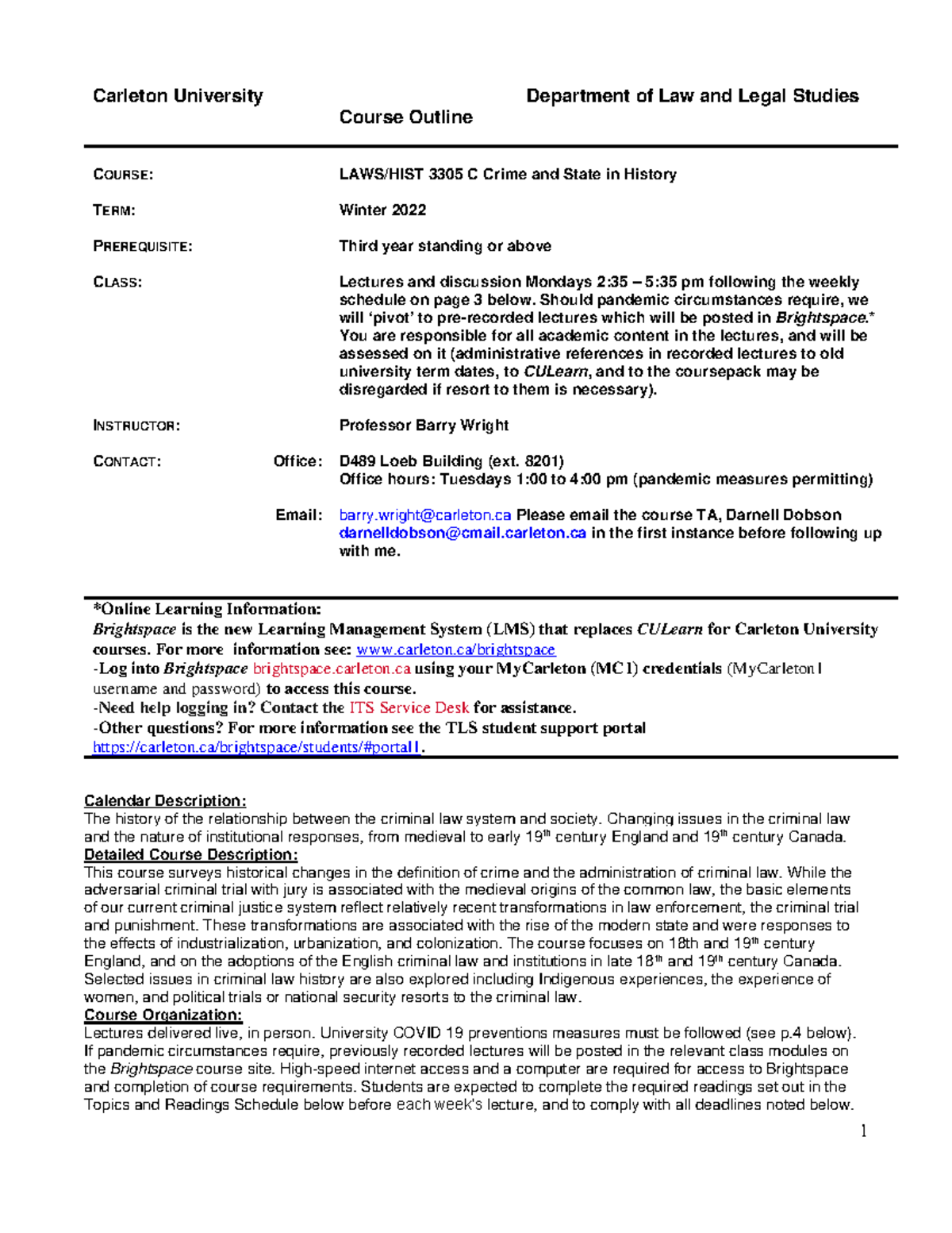 Laws 3305 Class Outline Winter 2022 - Carleton University Department of ...