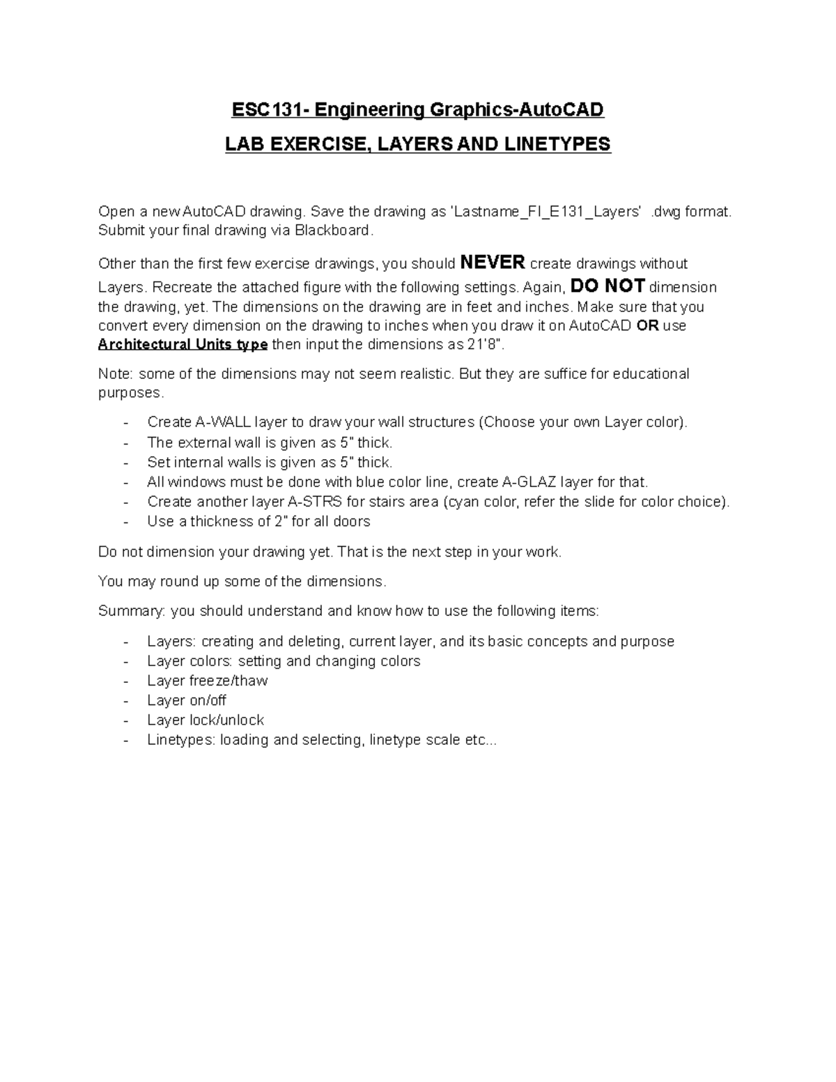 ESC131 Lab on Layers-V3 - ESC131- Engineering Graphics-AutoCAD LAB ...