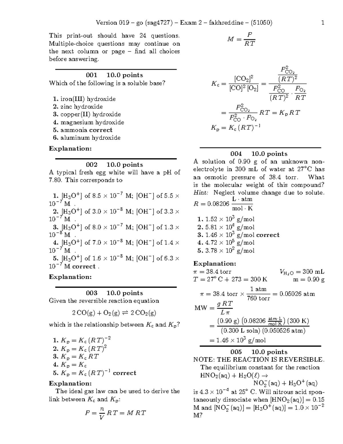 Exam 2-solutions - Exam 2 for Dr. Fakhreddine's CH 302 class. - This ...