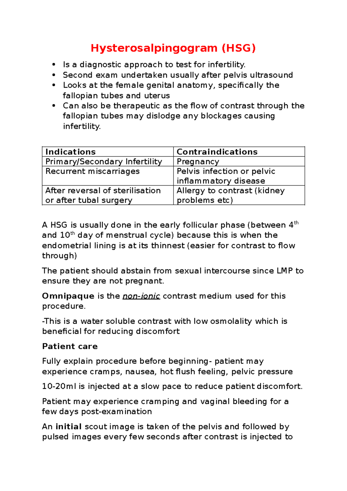 Viva prep - Summary Placement - Hysterosalpingogram (HSG) Is a ...