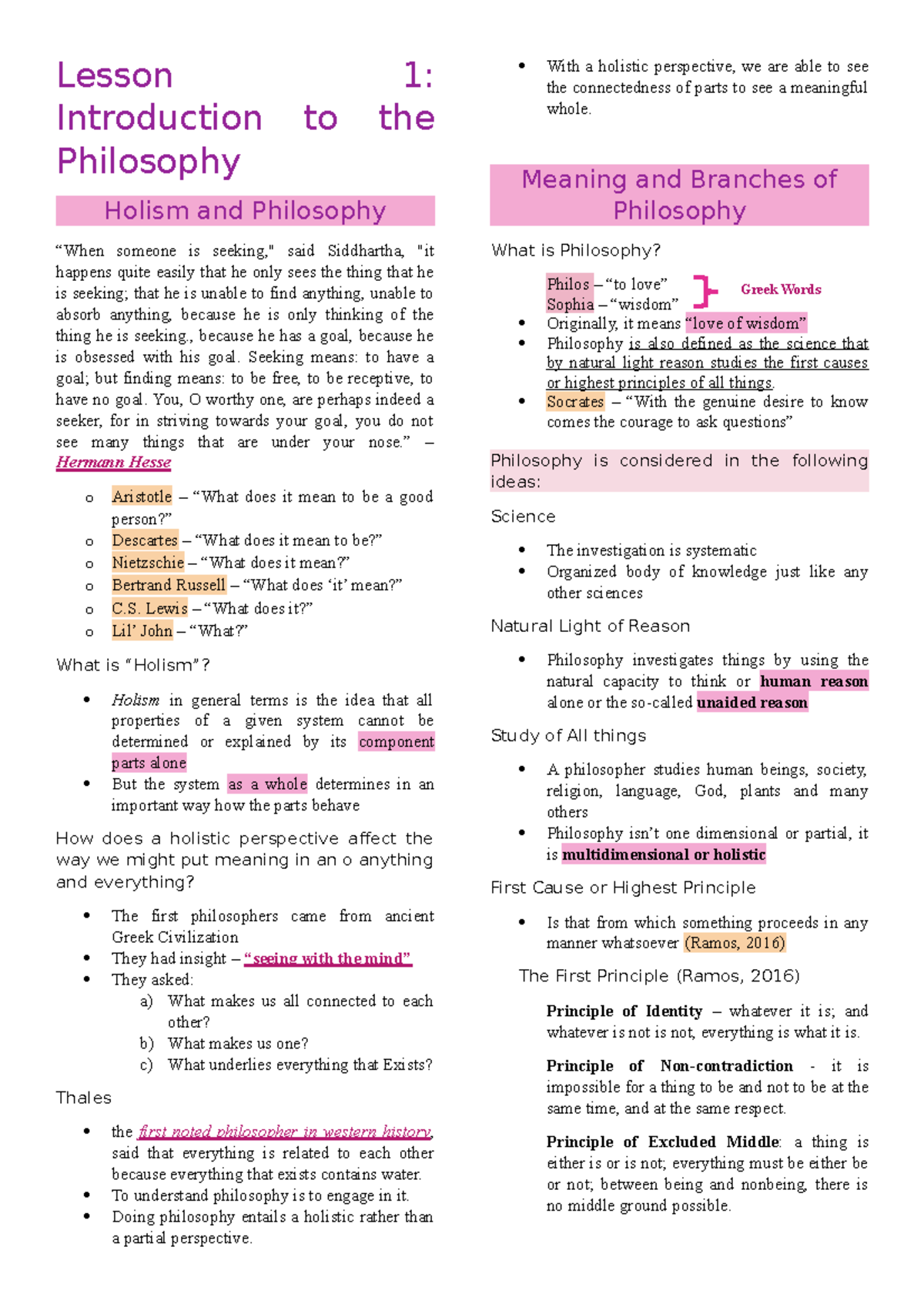 Reviewer-IPHP - Reviewer - Lesson 1: Introduction to the Philosophy ...