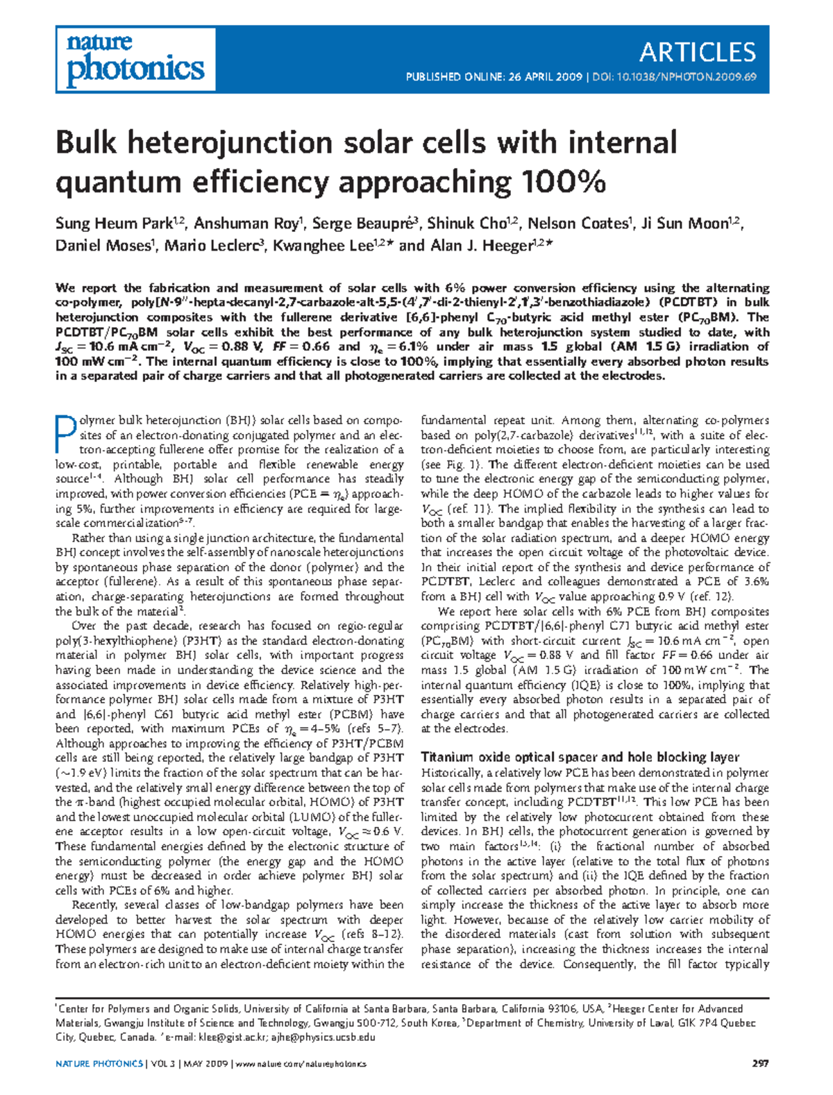 Bulk heterojunction solar cells with int - Bulk heterojunction solar ...