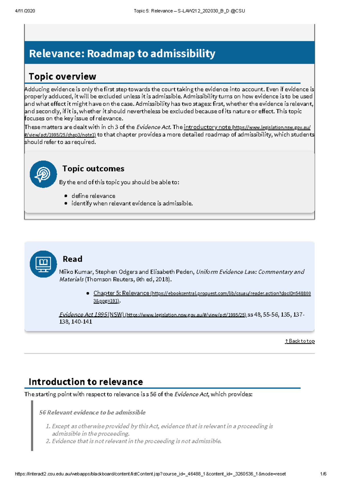 Topic 5 Relevance – S-LAW212 202030 B D Lec notes - Relevance: Roadmap ...