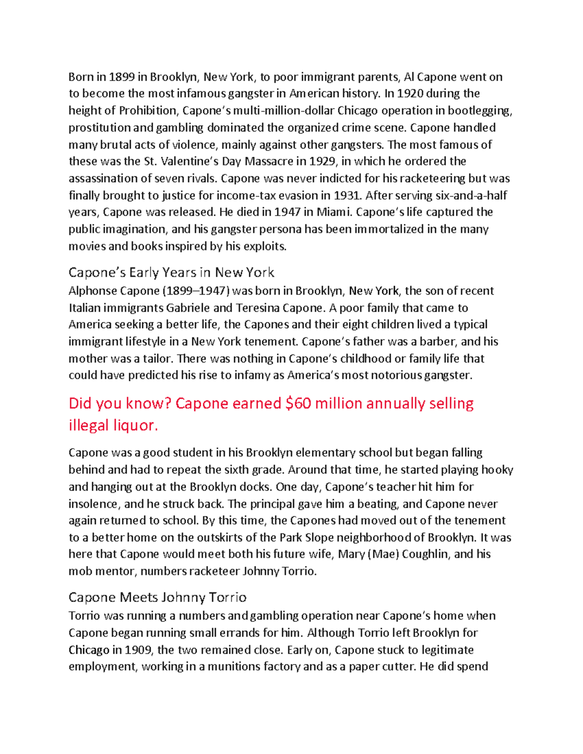 Al Capone - Notes - Born in 1899 in Brooklyn, New York, to poor ...