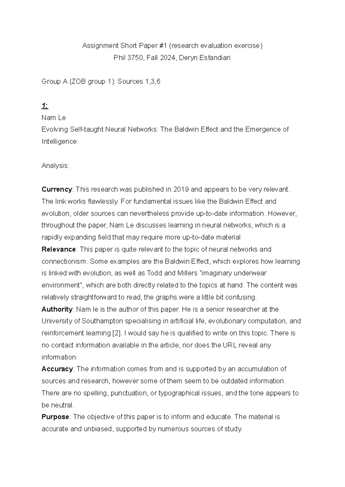 Phil of AI mini assignment - Assignment Short Paper #1 (research ...