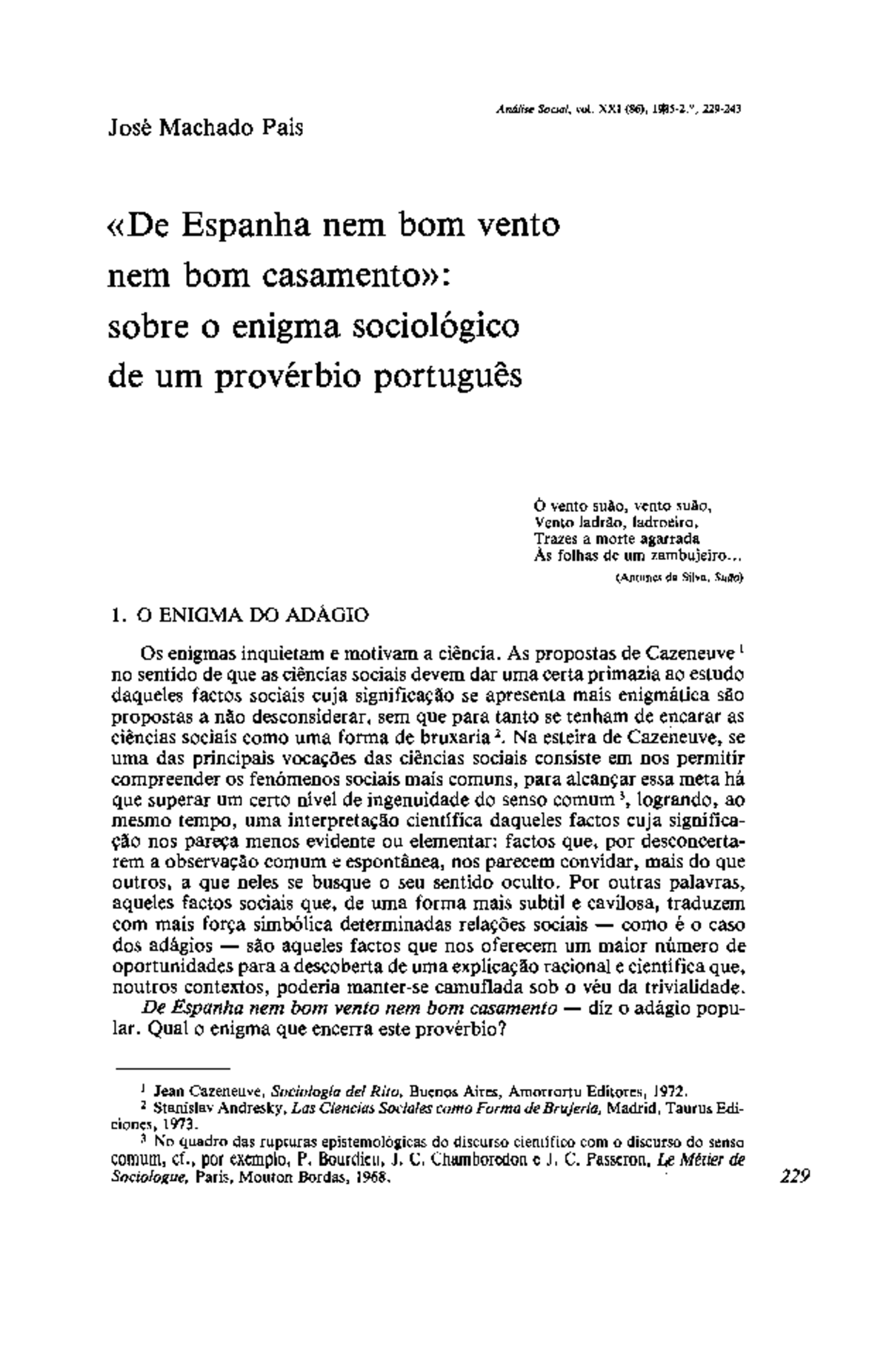 José Machado Pais - Publicações 1985, nº1 - Análise Social, vol. XXI ...