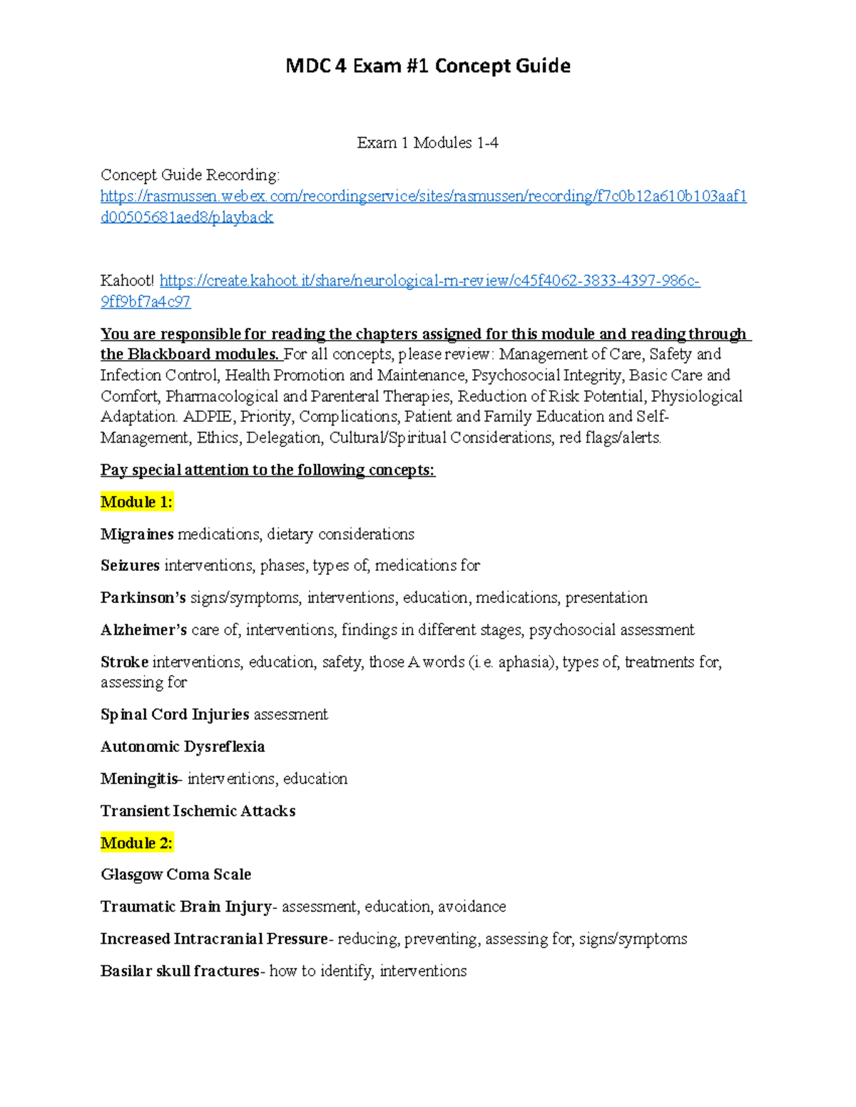 Concept Guide MDC 4 Exam #1 - MDC 4 Exam #1 Concept Guide Exam 1 ...