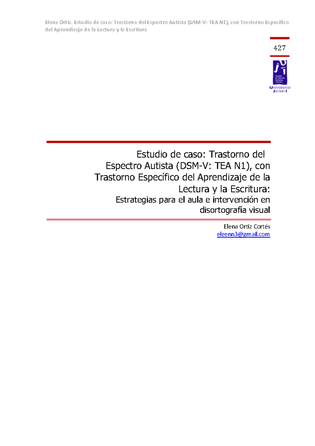 Ortiz Estudio De Caso Trastorno Del Espectro Autista Dsm V Tea N1