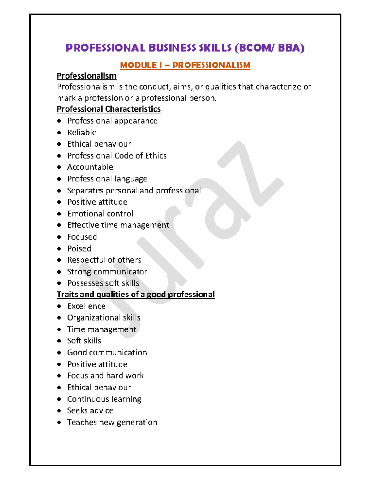 Prefossional business skills- BCOM BBA - PROFESSIONAL BUSINESS SKILLS (BCOM/ BBA) MODULE I ...