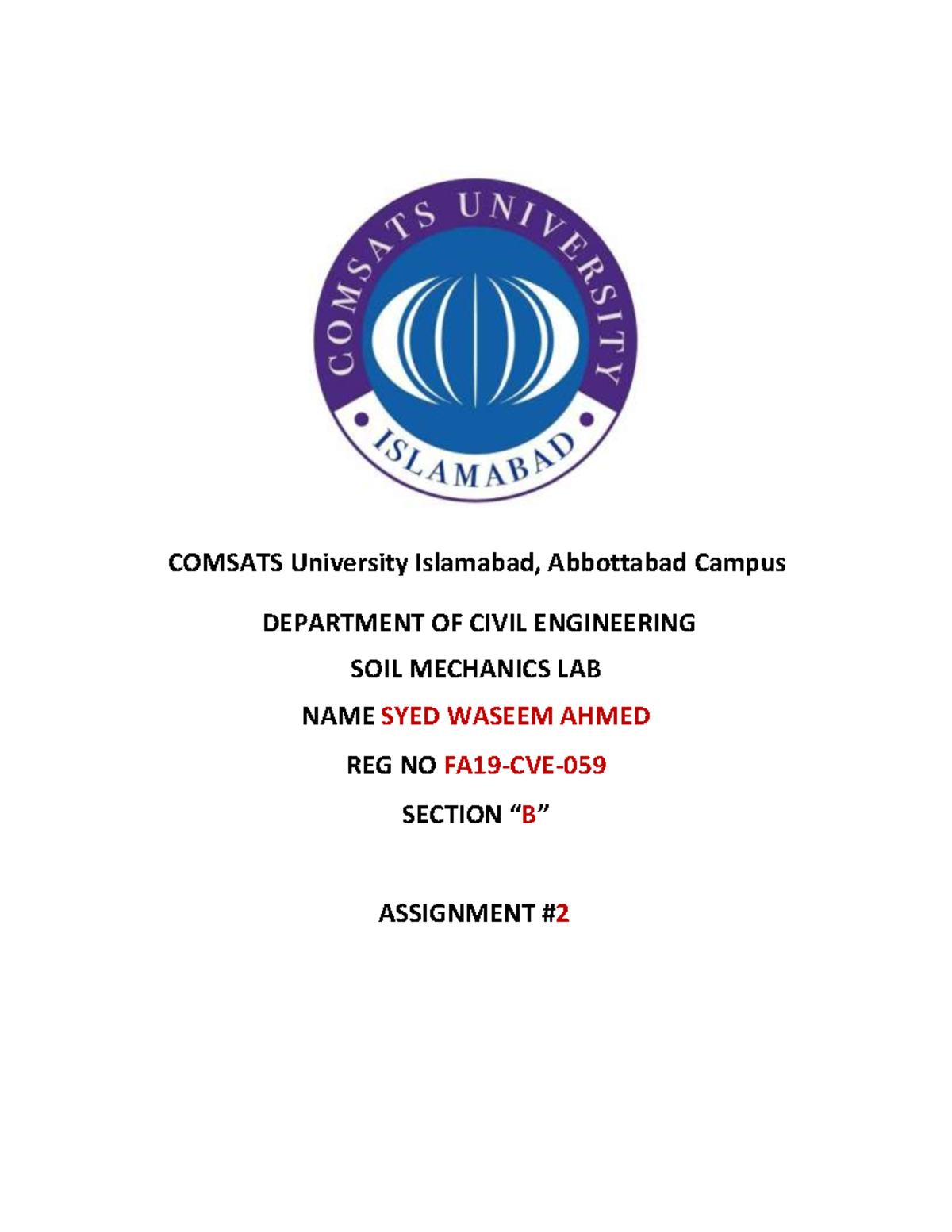 Assignment - COMSATS University Islamabad, Abbottabad Campus DEPARTMENT ...