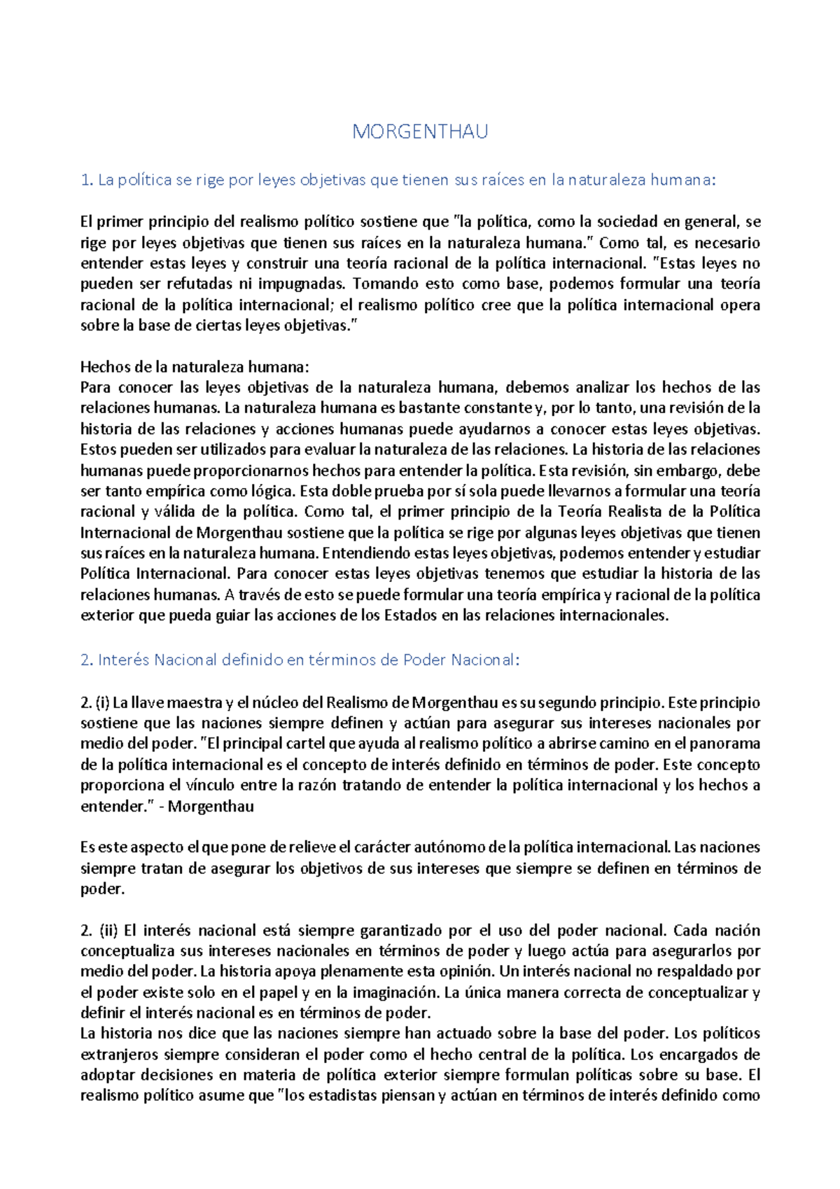 Lectura tema 03 Morgenthau - MORGENTHAU 1. La política se rige por leyes objetivas que tienen ...