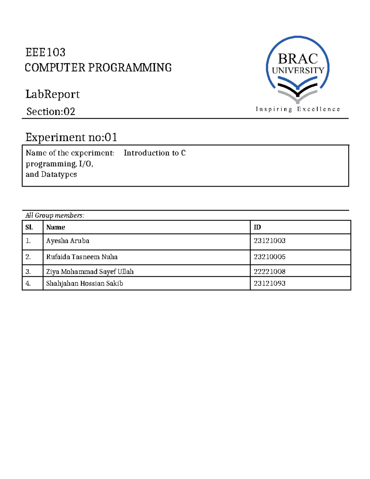 Expt 1 Group - chemistry practice - EEE COMPUTER PROGRAMMING LabReport Section: Experiment no ...