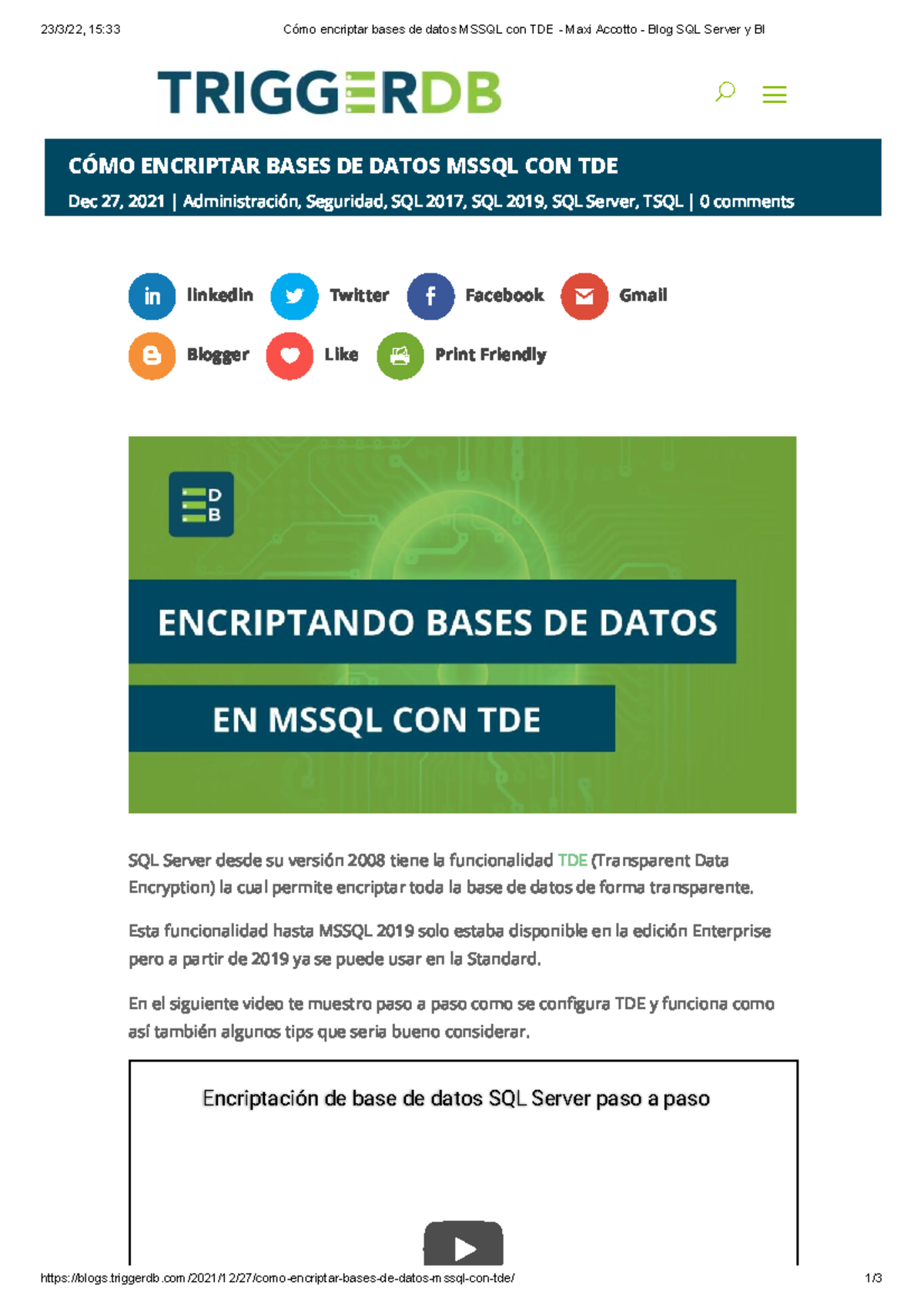 Cómo encriptar bases de datos Mssql con TDE - Maxi Accotto - Blog SQL Server y BI - - Studocu