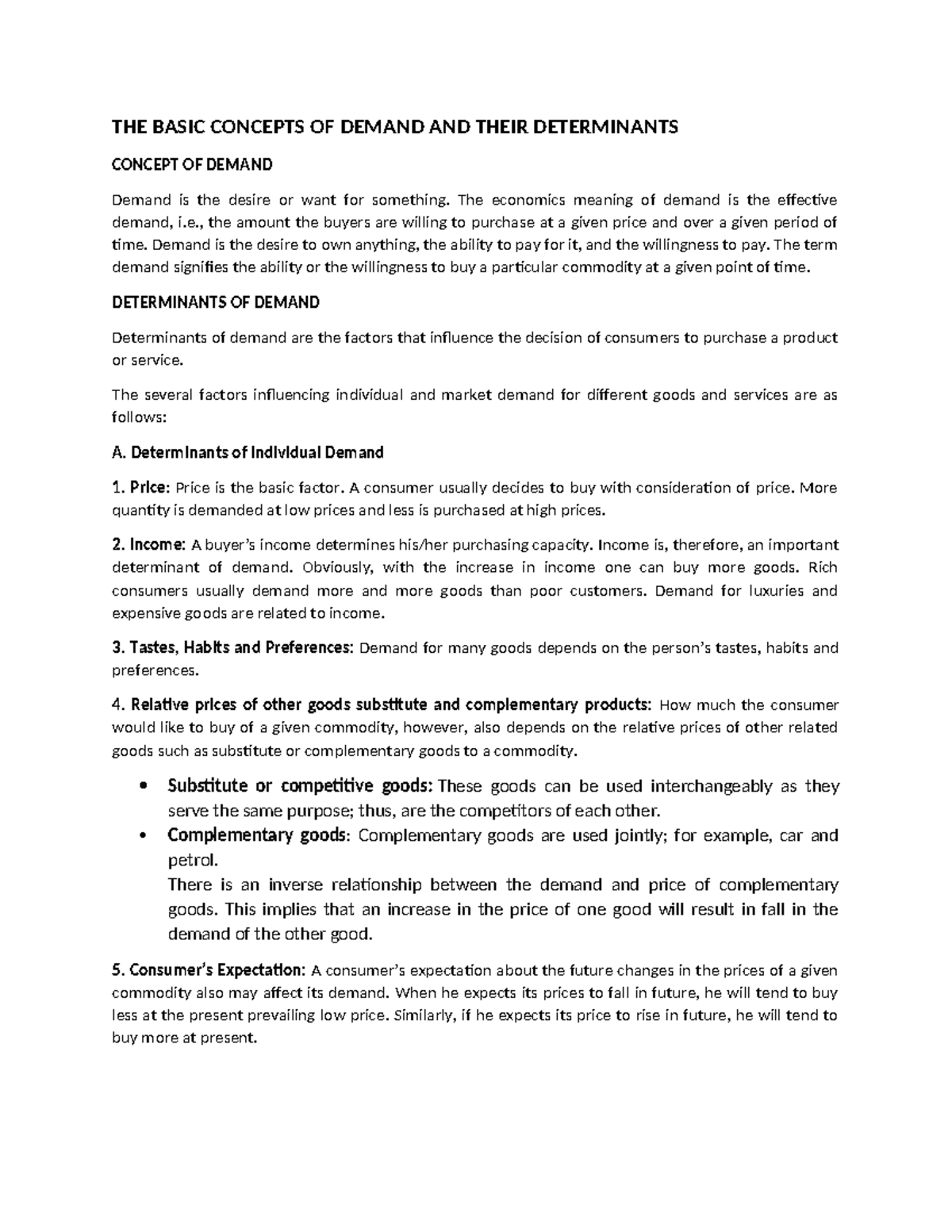 THE Basic Concepts OF Demand AND Their Determinants - THE BASIC ...
