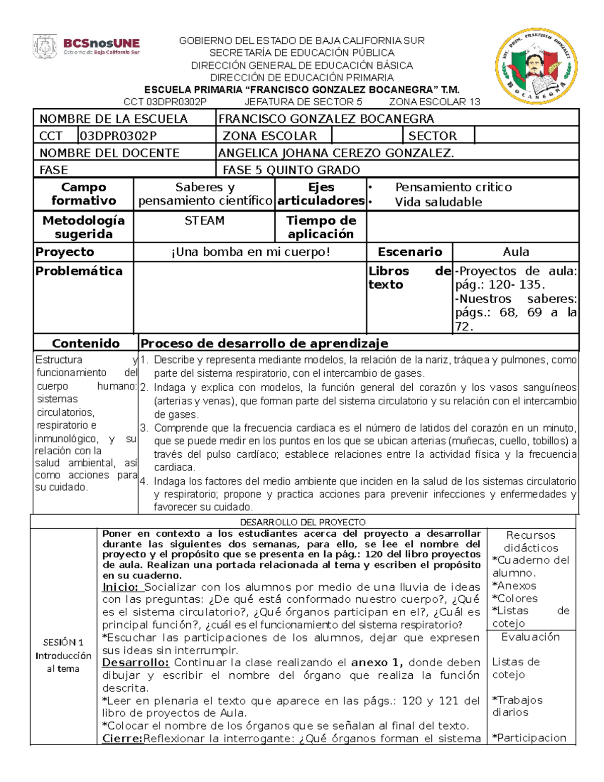 Proyecto DE AULA. UNA Bomba EN MI Cuerpo - SECRETARÍA DE EDUCACIÓN ...