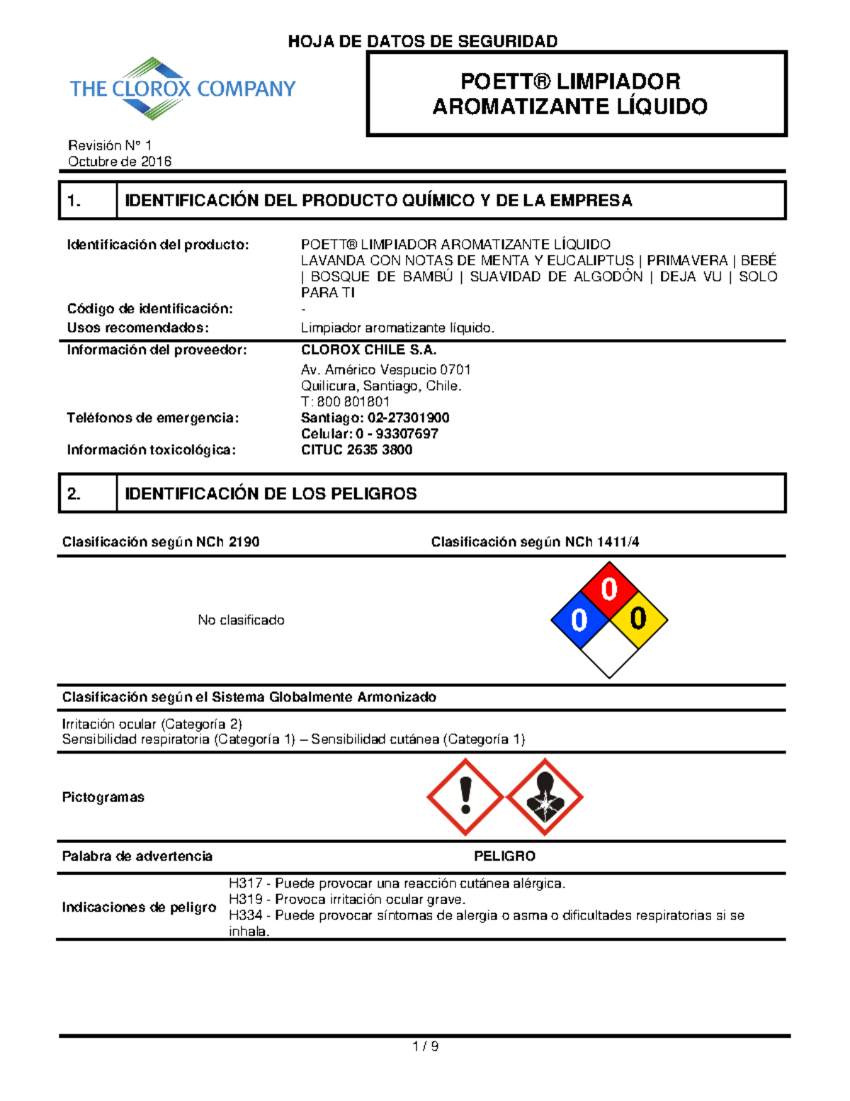 HDS Poett Limpiador Aromatizante CL Z208529 - POETT® LIMPIADOR ...