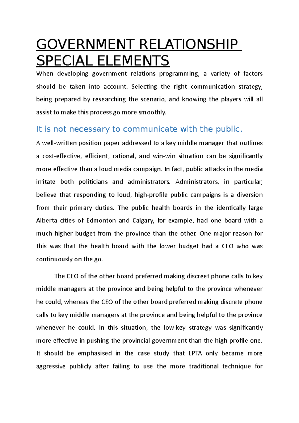 Government Relationship Special Elements - GOVERNMENT RELATIONSHIP ...