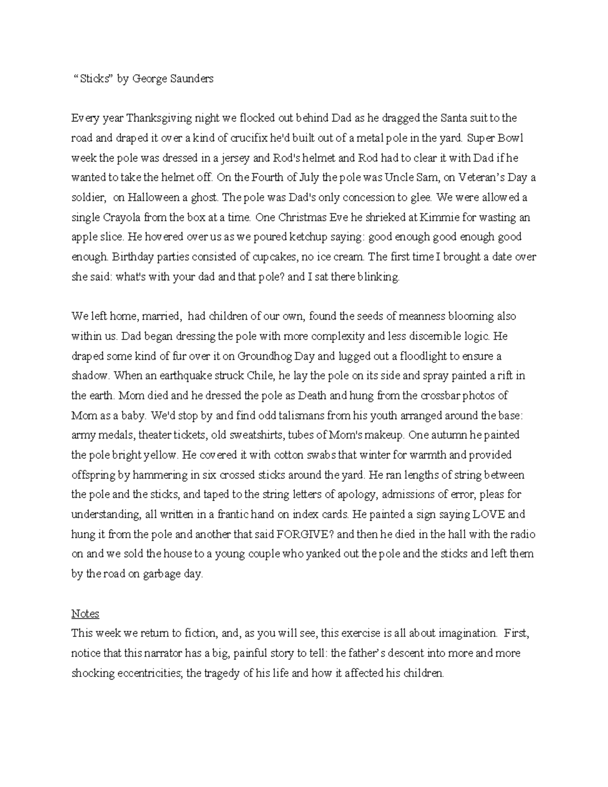 Sticks-by-george-saunders - “Sticks” by George Saunders Every year ...