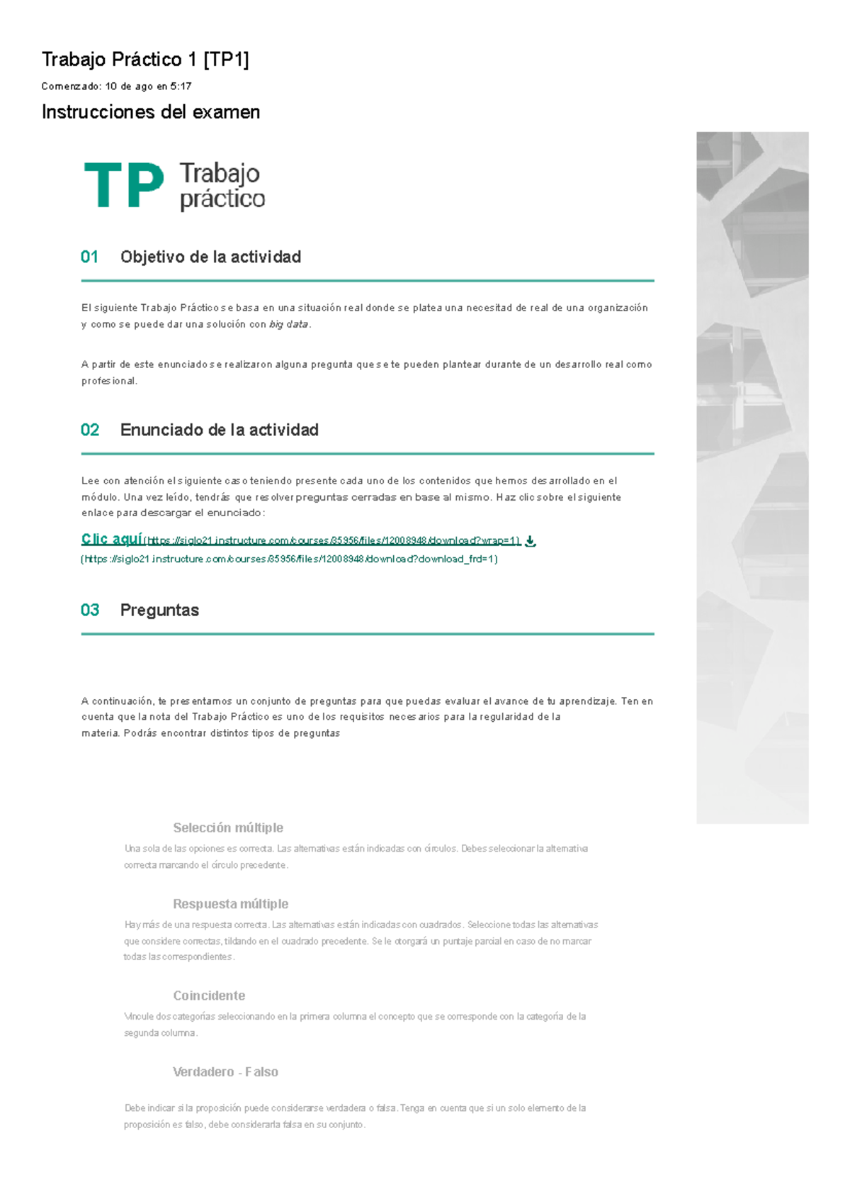 Big data [TP1] 100% - Agosto de 2024 - Trabajo Práctico 1 [TP1] Comenzado: 10 de ago en 5: - Studocu