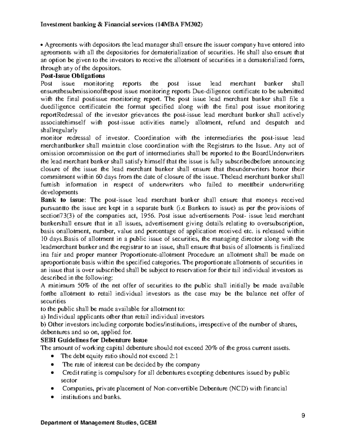 Investment Banking-Post-Issue Obligations - Investment banking ...