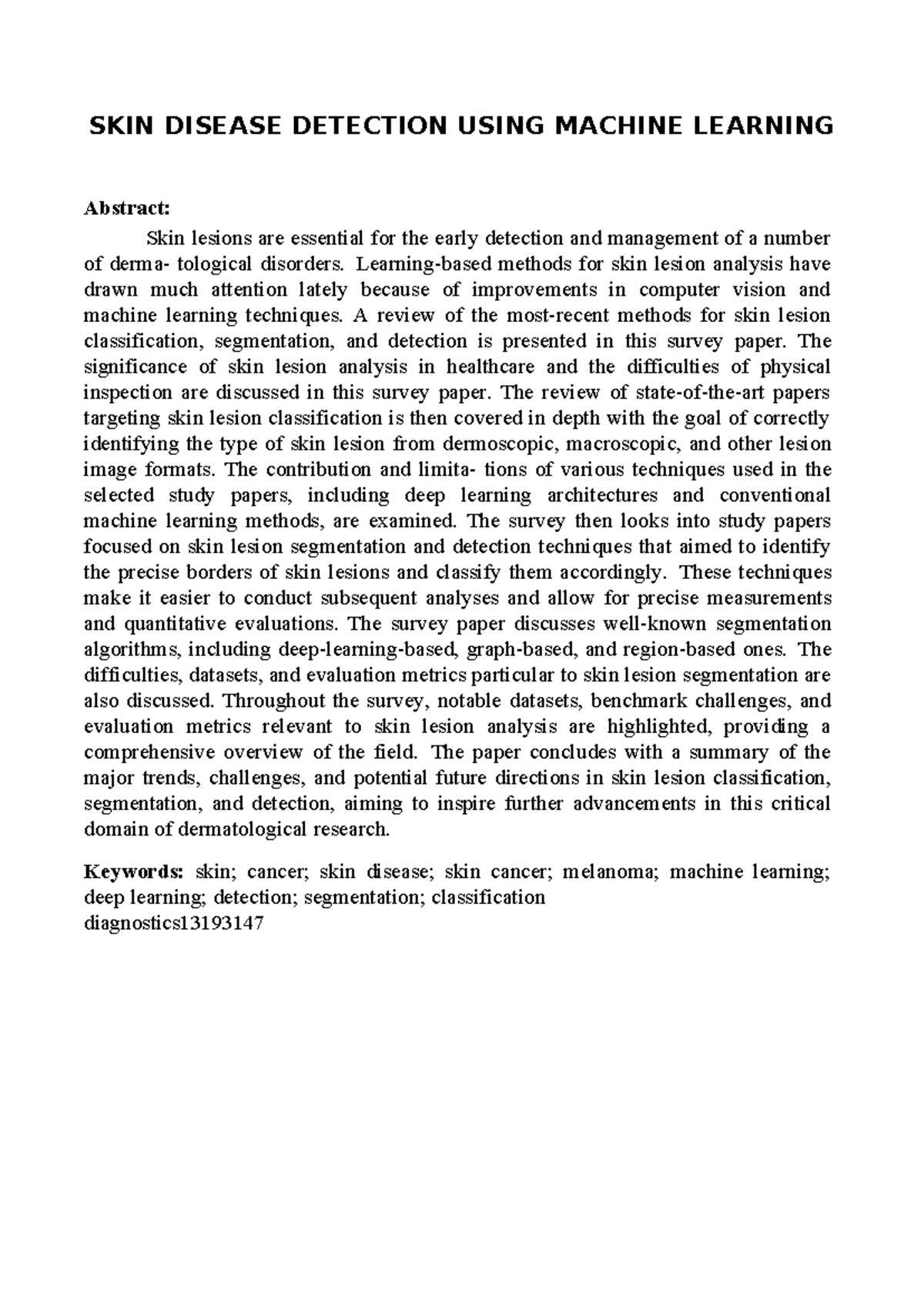 Skin Disease Detection Using Machine Learning Skin Disease Detection