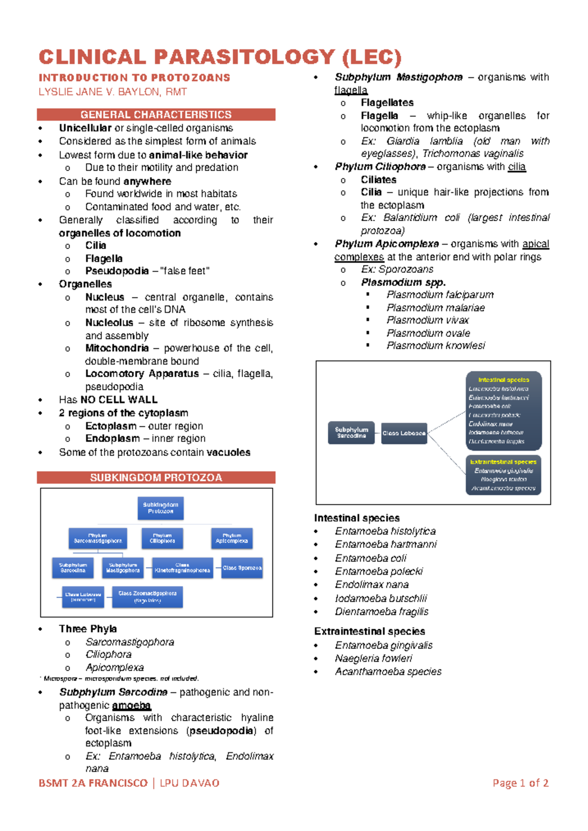 F-L1 - N.A - CLINICAL PARASITOLOGY (LEC) BSMT 2A FRANCISCO | LPU DAVAO ...