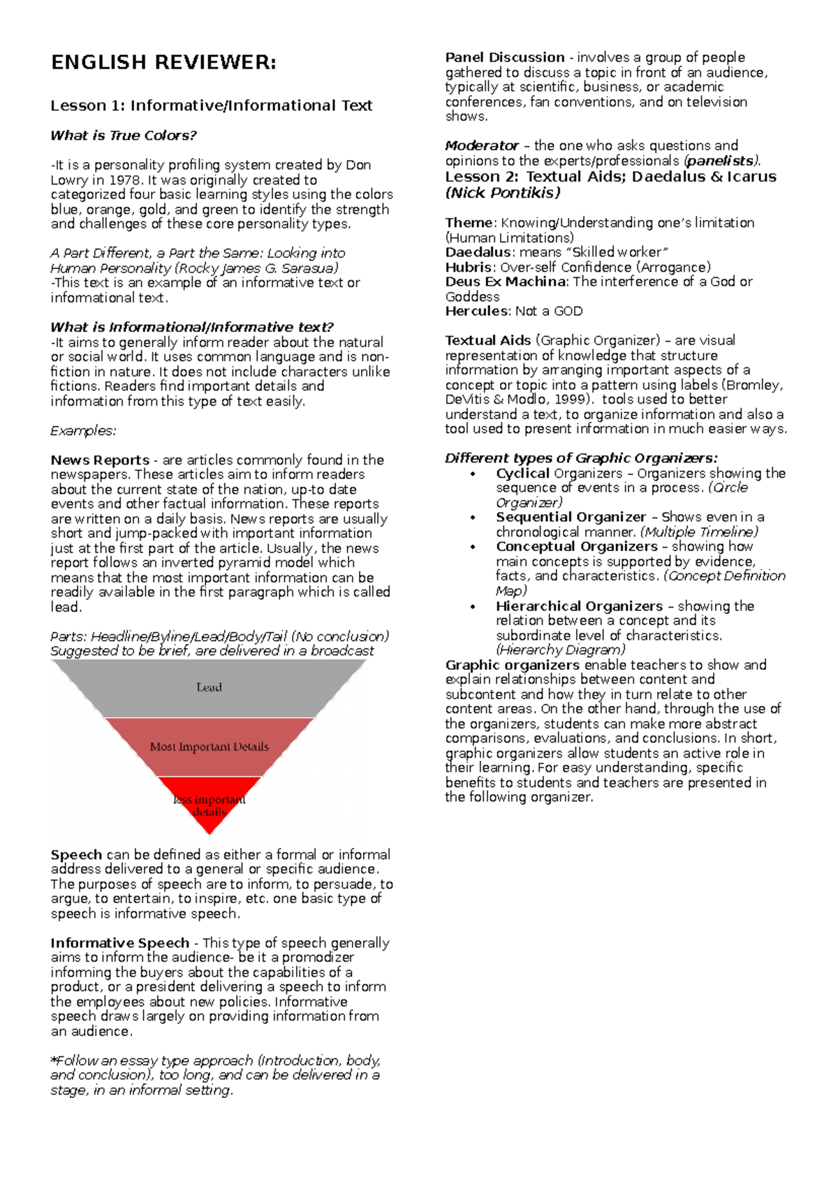 English- Reviewer - ENGLISH REVIEWER: Lesson 1: Informative ...